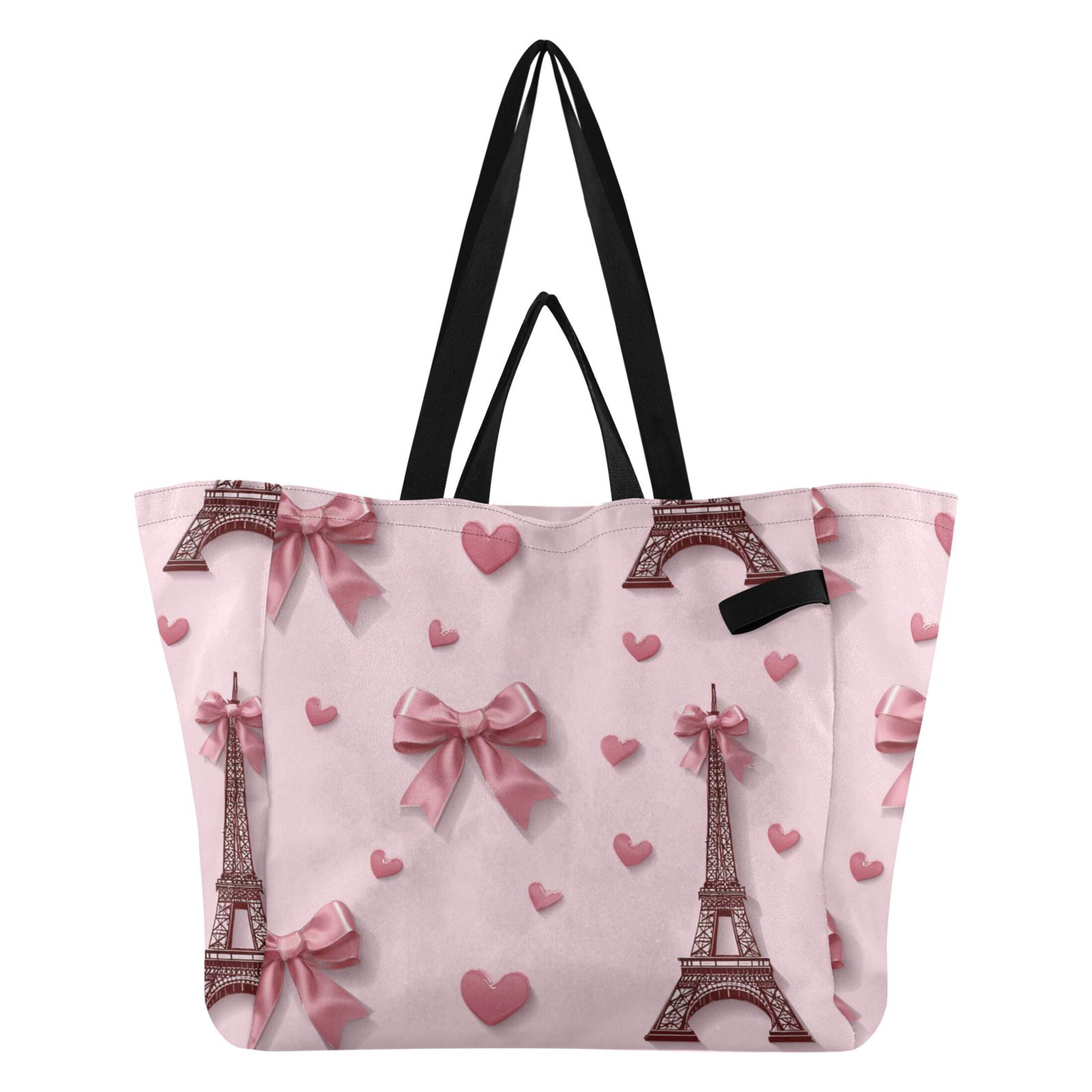 Valentine Effiel Tower with Bows Hearts Foldable Canvas Tote Bags ...