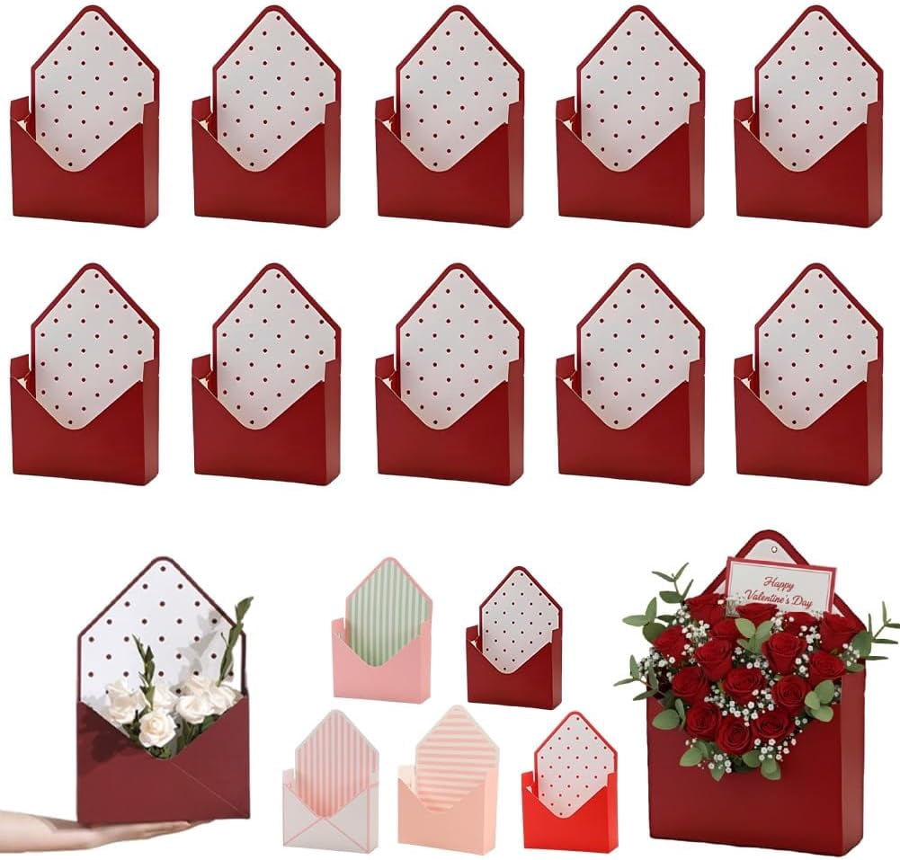 Valentine Envelope Boxes, Valentines Day Red Envelope Gift Box, Flower ...