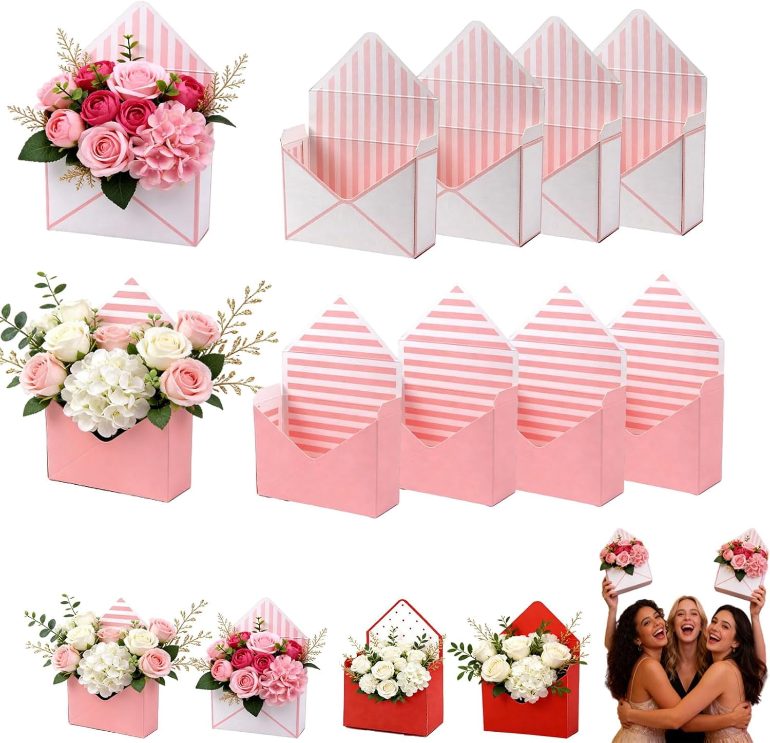 Valentine Envelope Gift Boxes, Folding Paper Flower Bouquet Packaging ...