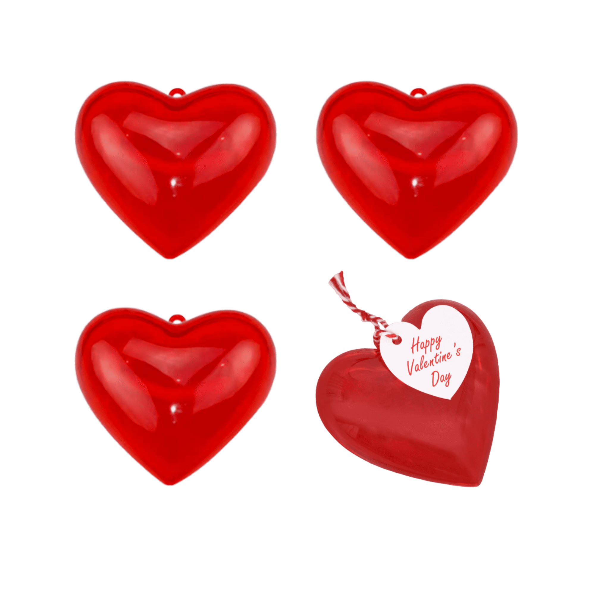 Valentine FSSTAM Heart Shaped Fillable Ornaments Red Plastic Containers ...