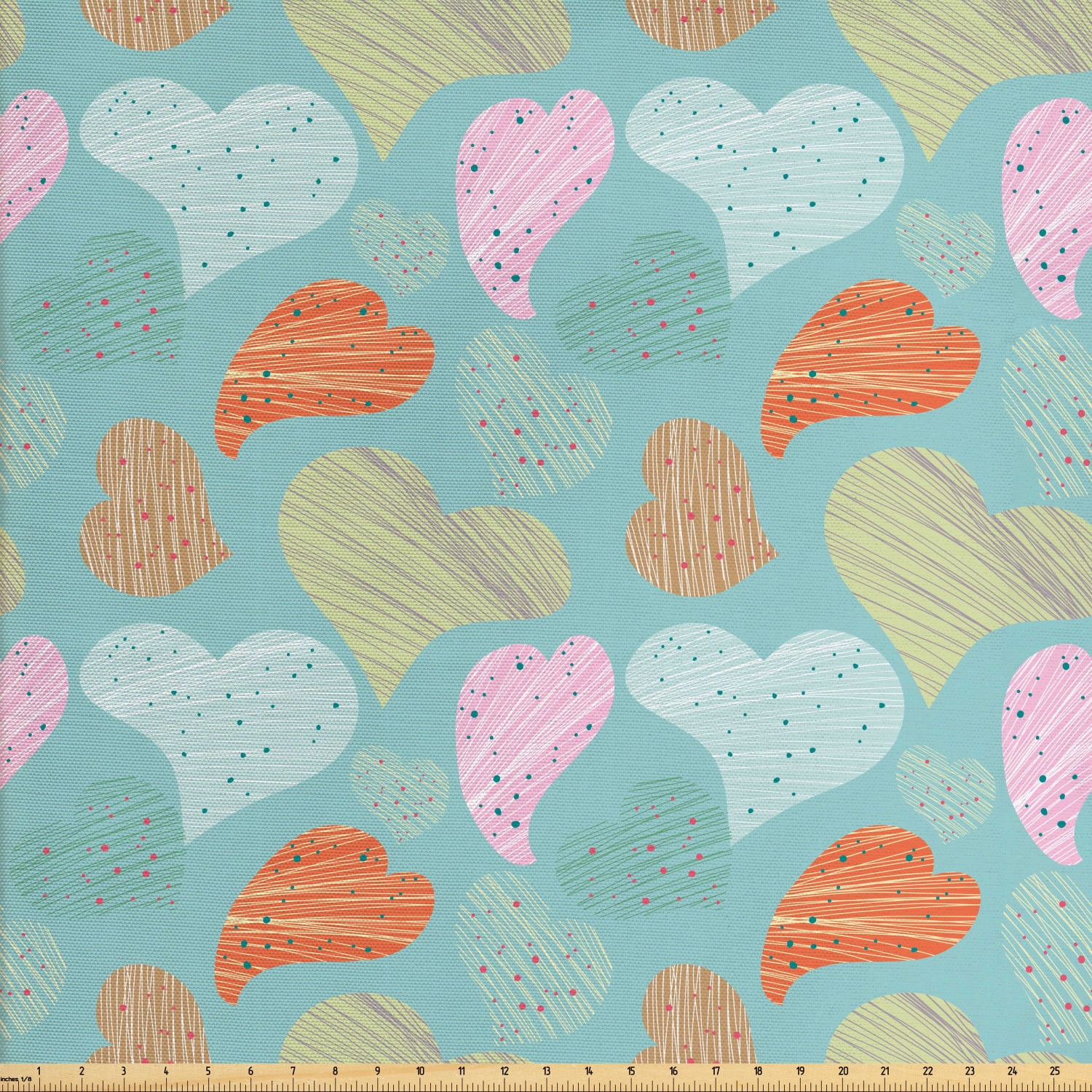 Valentine Fabric by the Yard, Love Theme Hand Drawn Like Hearts Fashion ...
