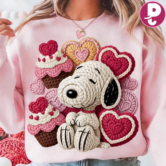 Valentine Faux Yarn Snoopy Sweatshirt, Love Cartoon Dog Sweatshirt ...