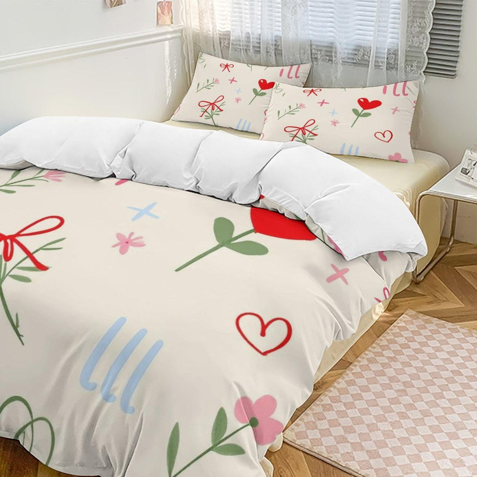 Valentine Floral Hearts Pattern 3D Set Duvet Cover Quilt Cover Theme ...