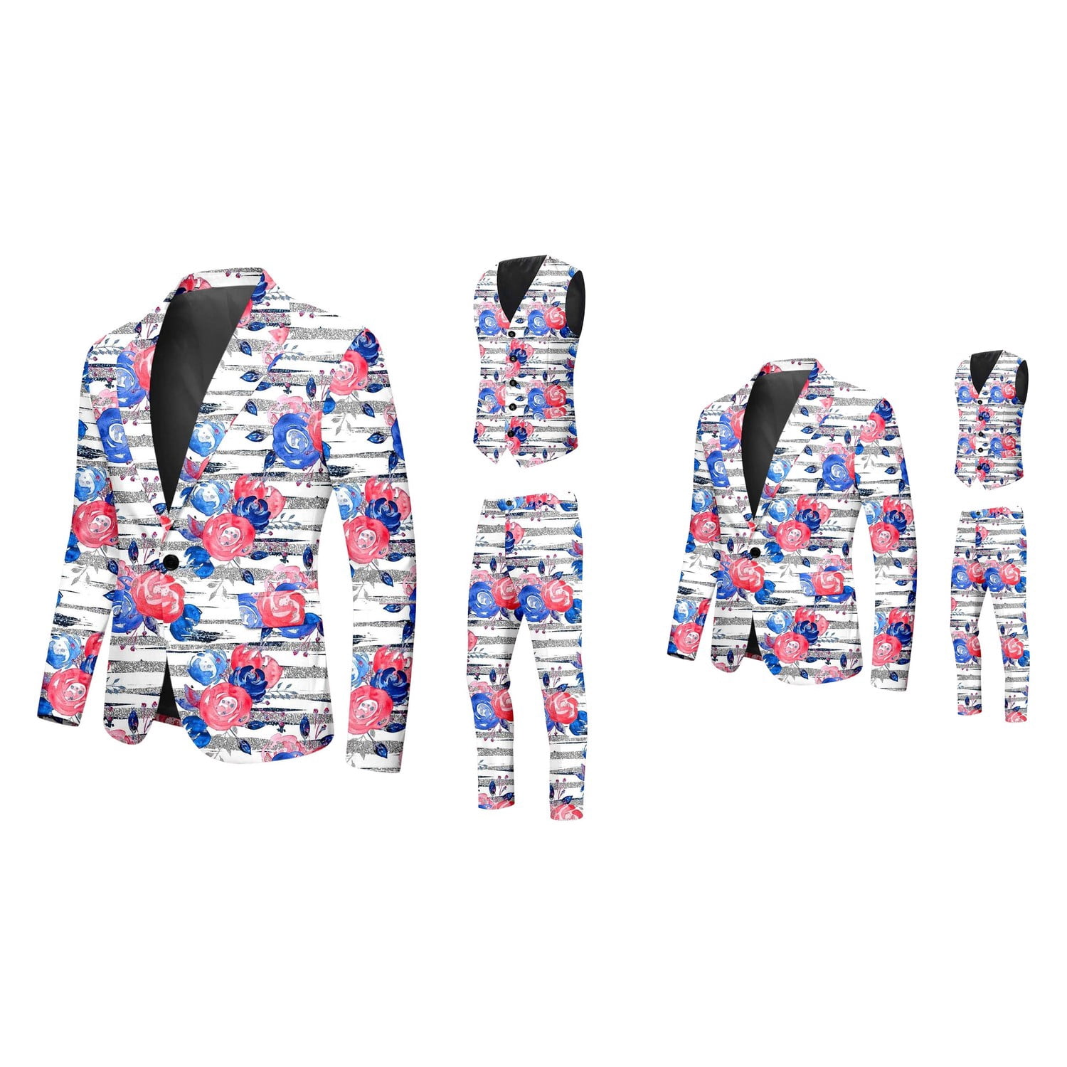 Valentine Floral Print Mens 3-Piece Blazer Suit Jacket Long Sleeve ...