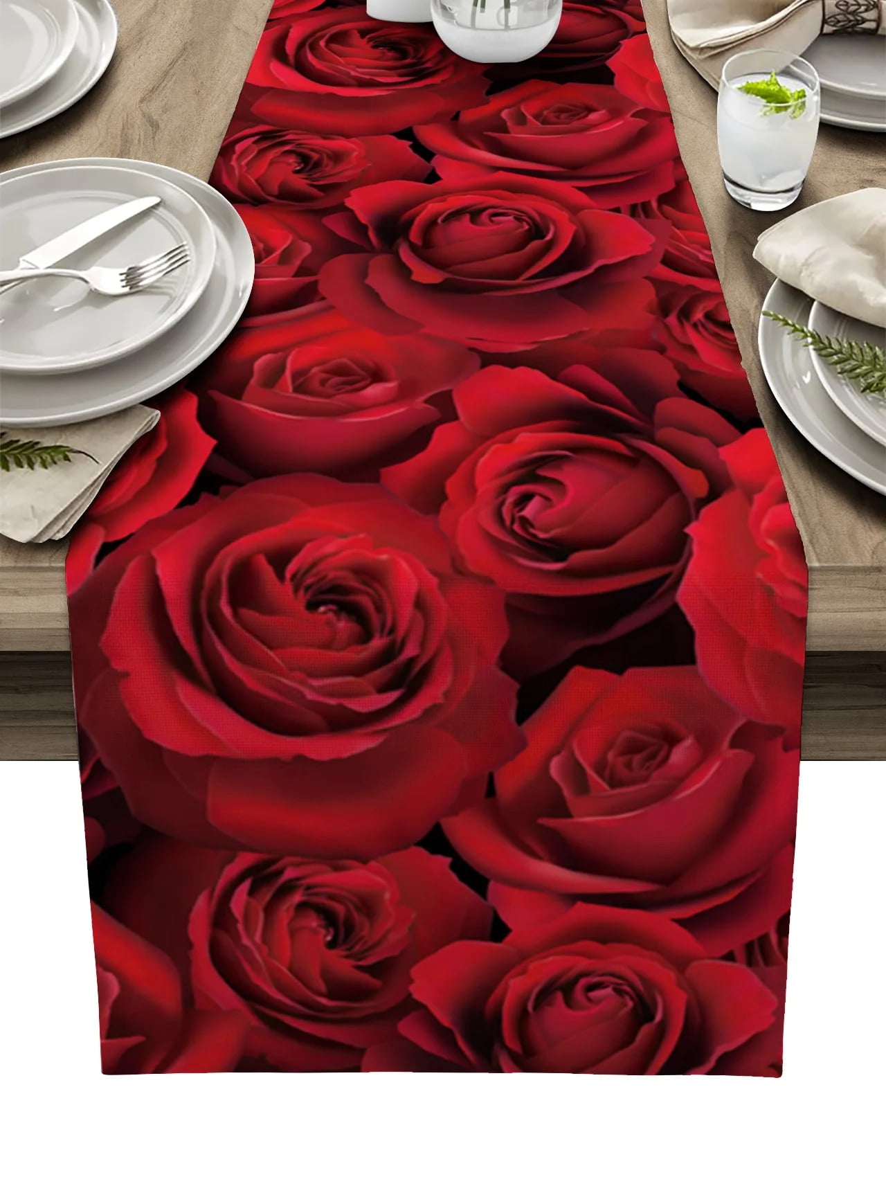 Valentine Flower Red Rose Table Runner Luxury Hotel Wedding Decor Table ...