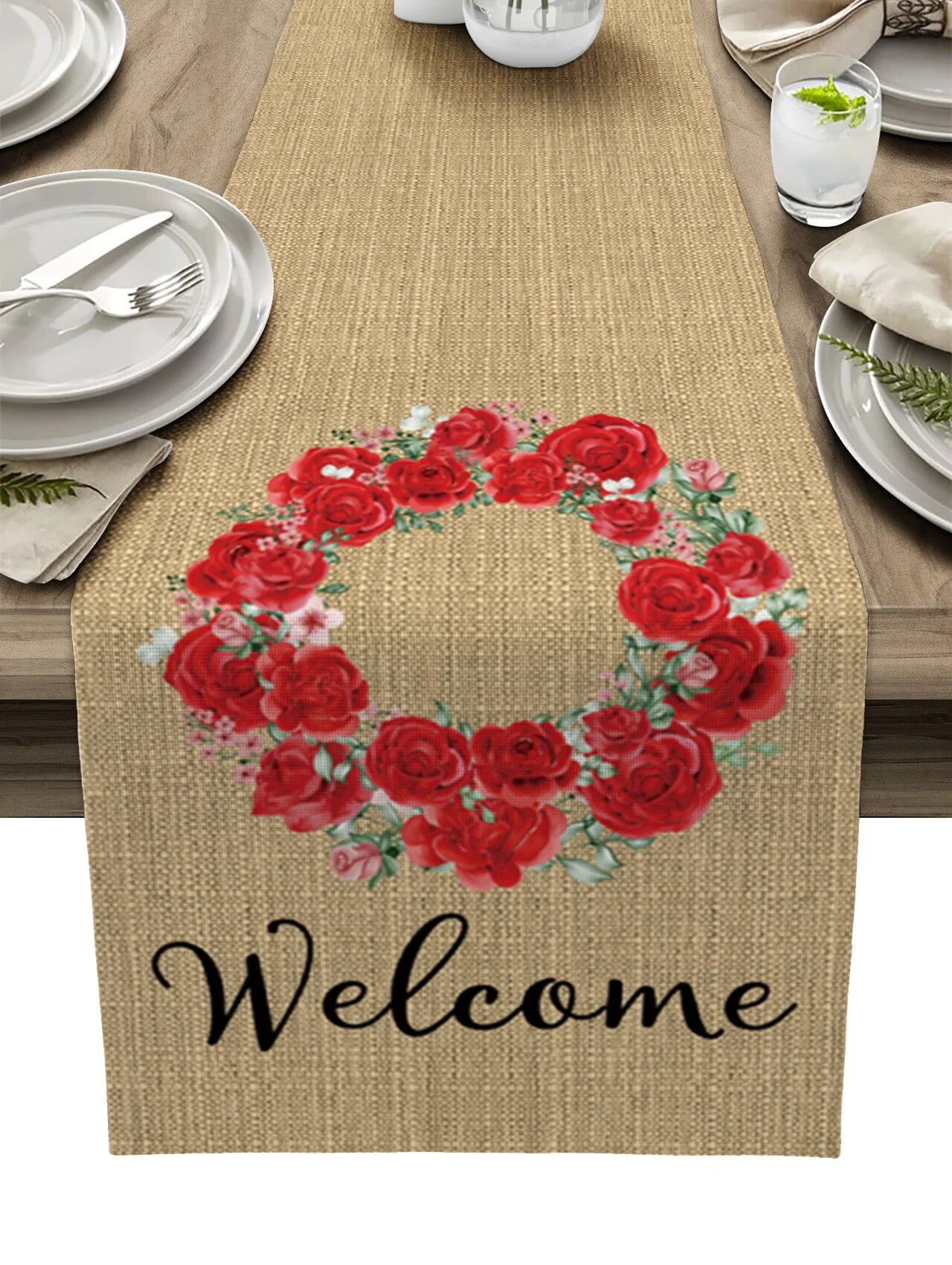 Valentine Flower Red Rose Table Runner Luxury Hotel Wedding Decor Table ...