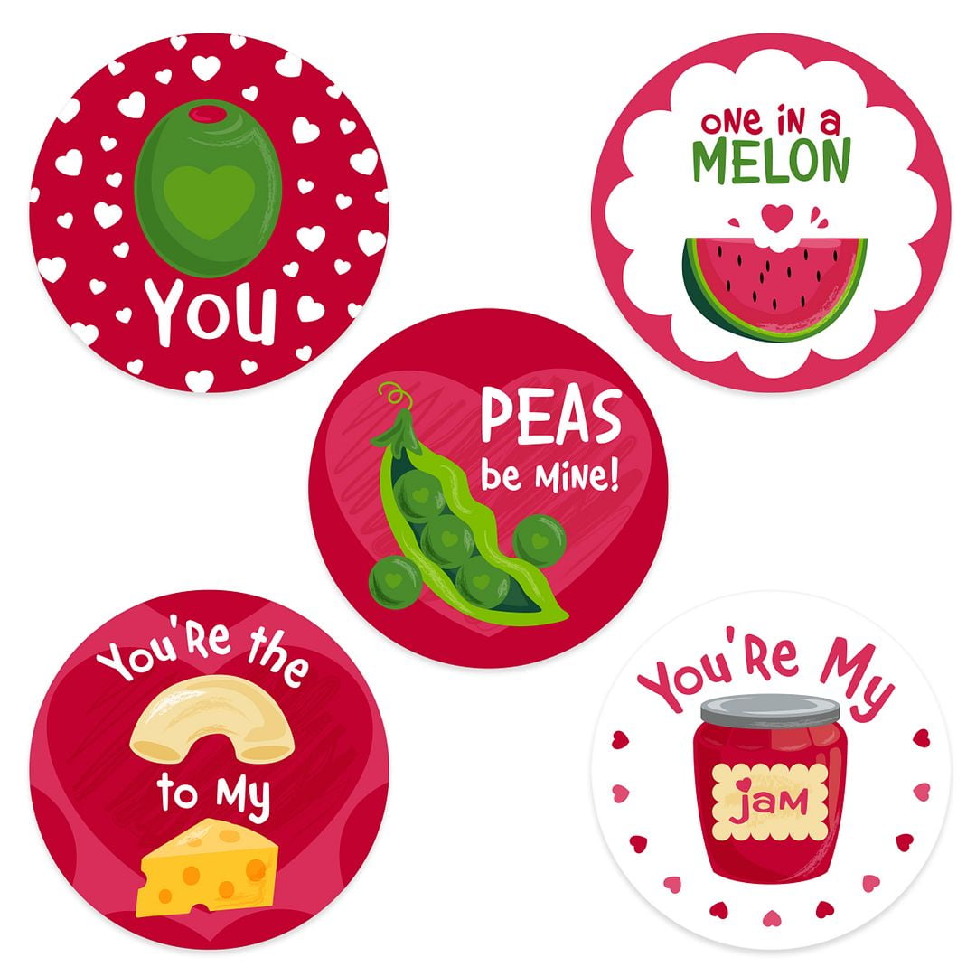 Valentine Food Pun Stickers / Roll of 500 Circle Labels / 1.5" Adorable ...