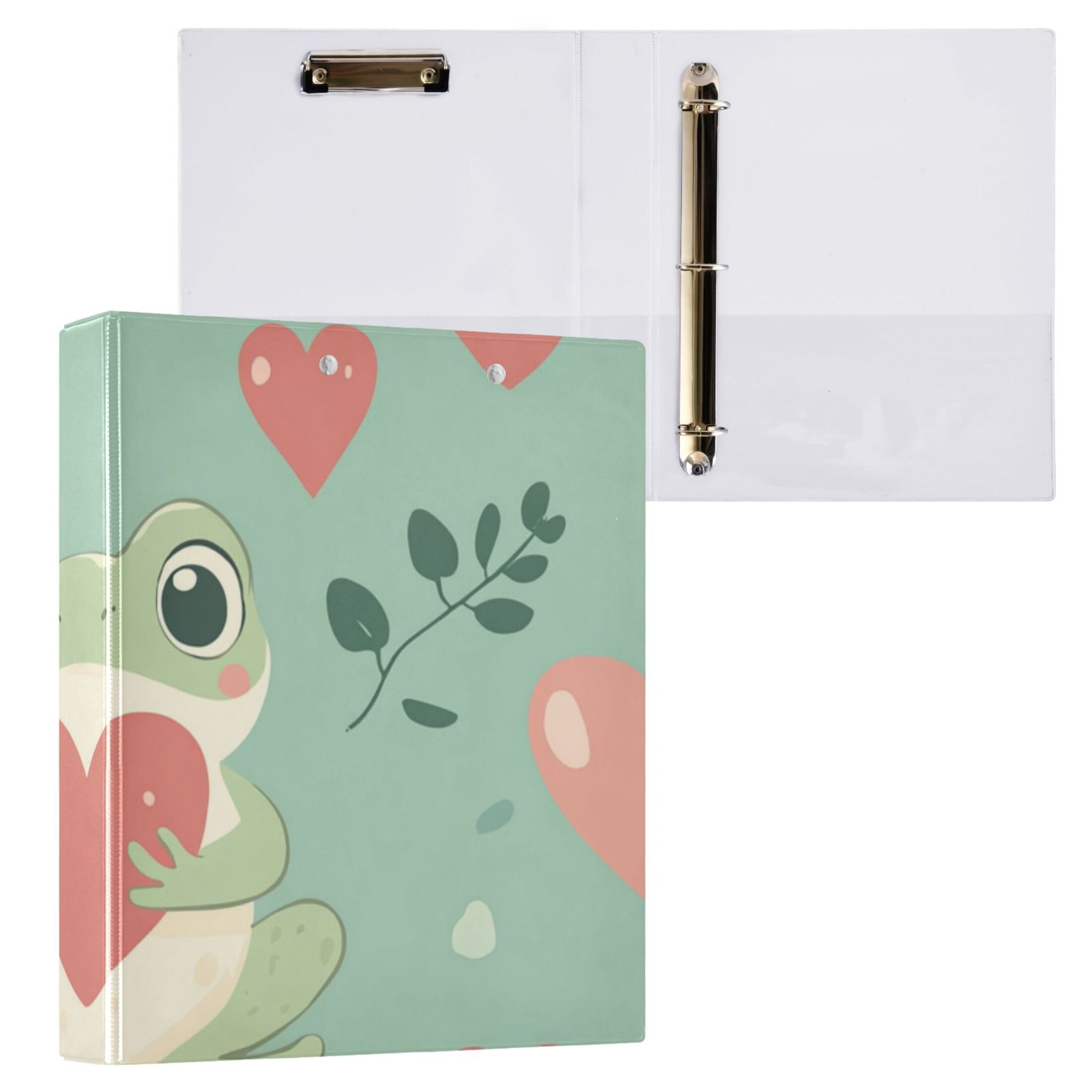 Valentine Frog with Hearts Leaves Round Ring Binder 3 Rings 1.5 ...