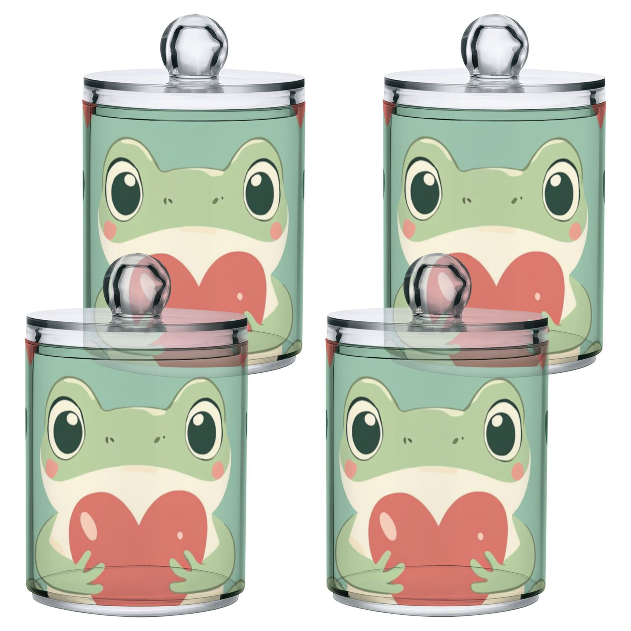 Valentine Frog with Hearts Leaves Translucent Plastic Cans Storage ...