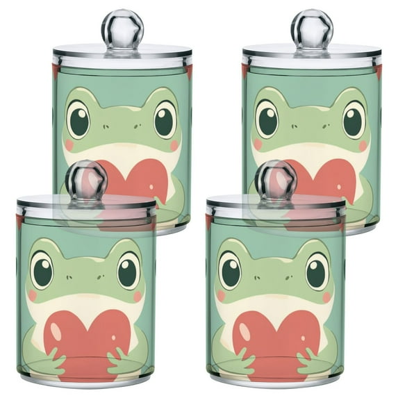 Valentine Frog with Hearts Leaves Translucent Plastic Cans Storage ...
