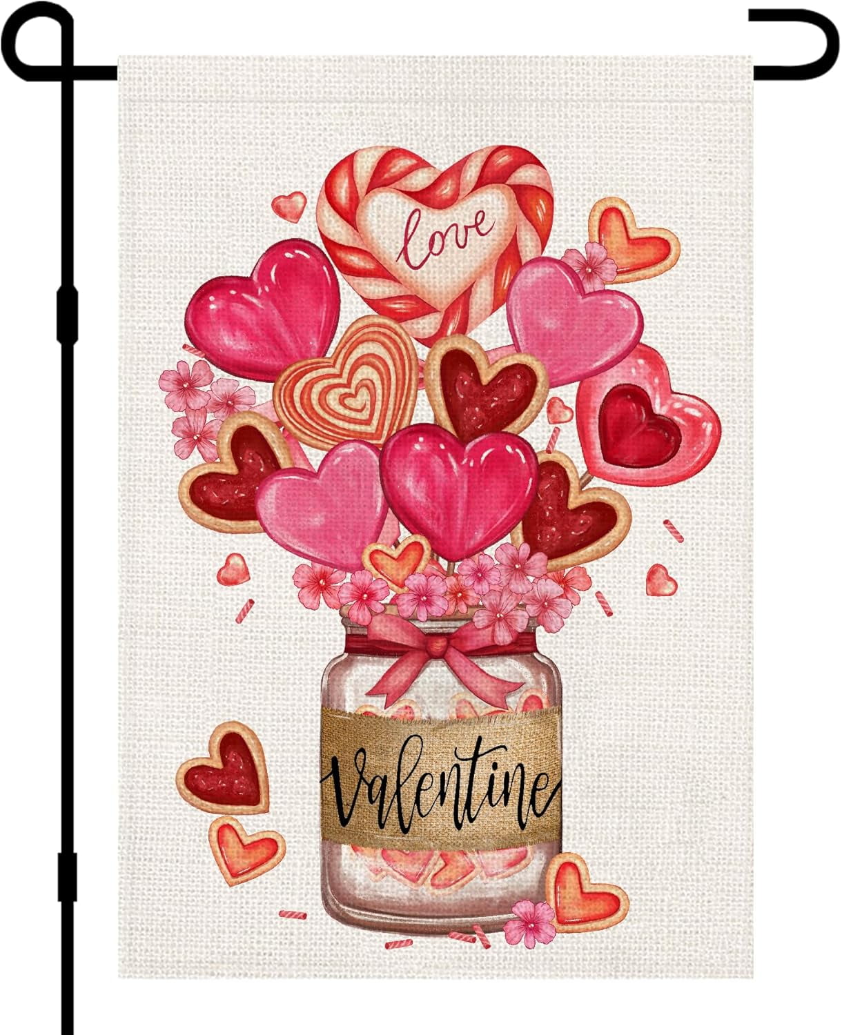 Valentine Garden Flags Double Sided Burlap, Red Love Heart Anniversary ...