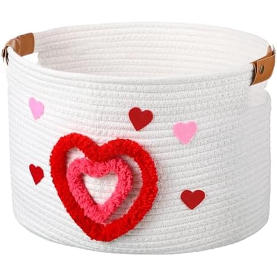 Valentine Gift Basket with Handles, Cute Woven Heart Basket for ...