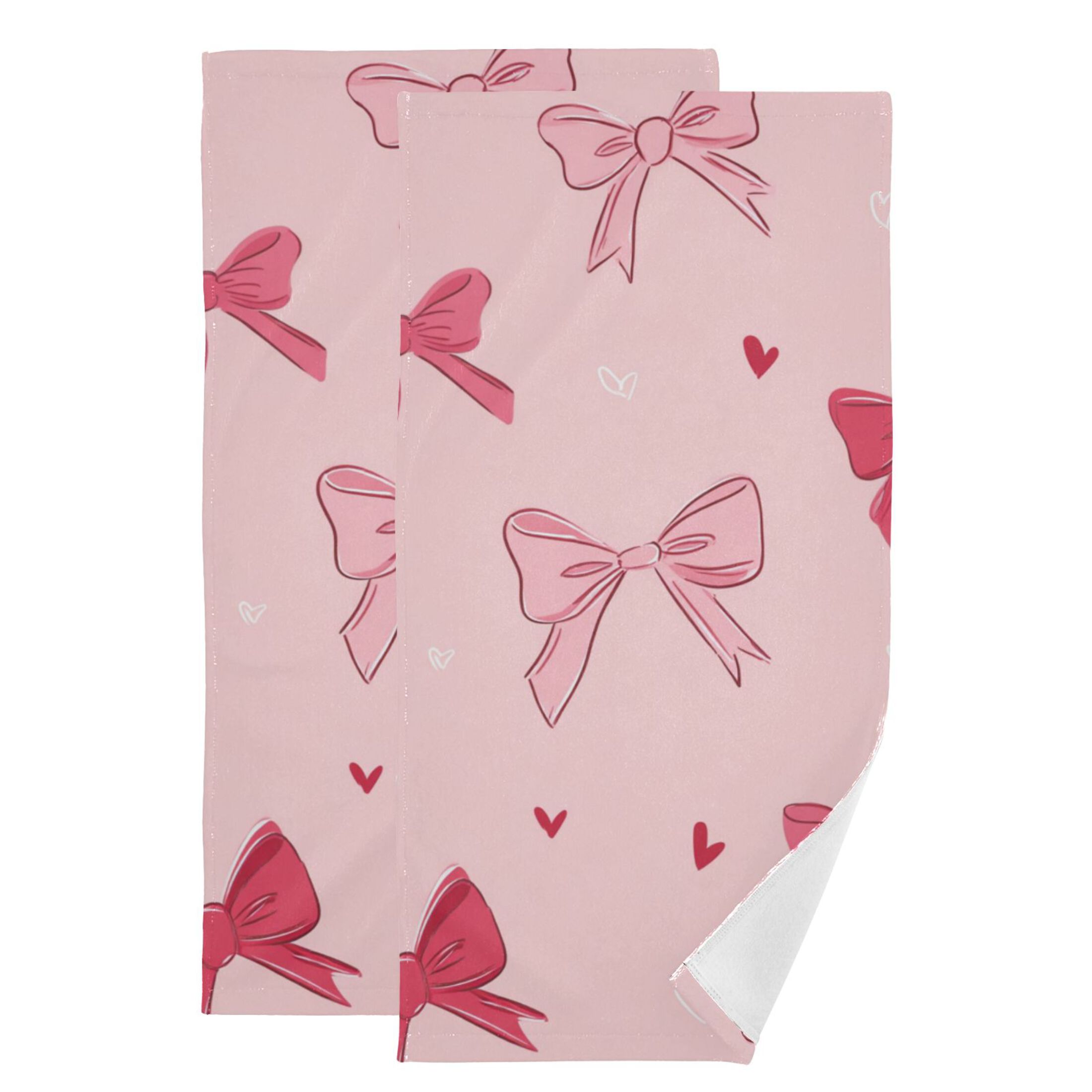 Valentine Hand Drawn Hearts Bows Hand Towel Absorbent Bath Towels for ...