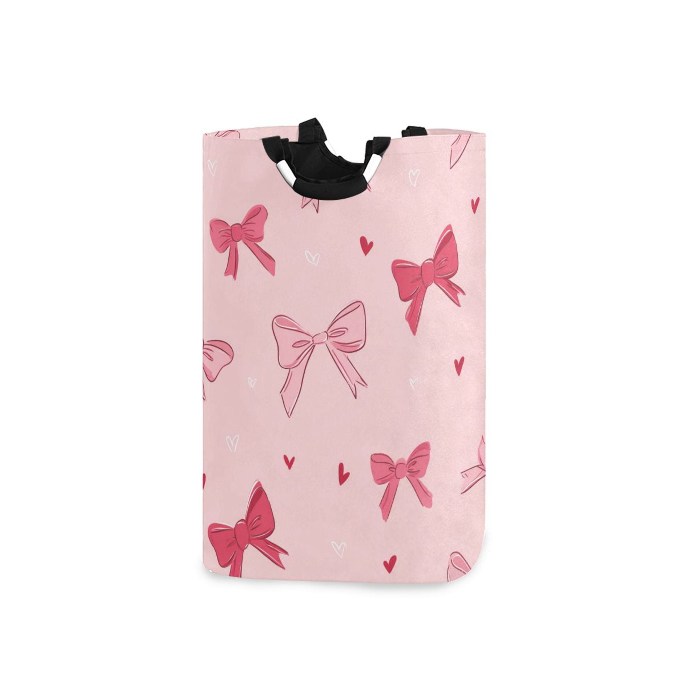 Valentine Hand Drawn Hearts Bows Laundry Basket with Handles Foldable ...