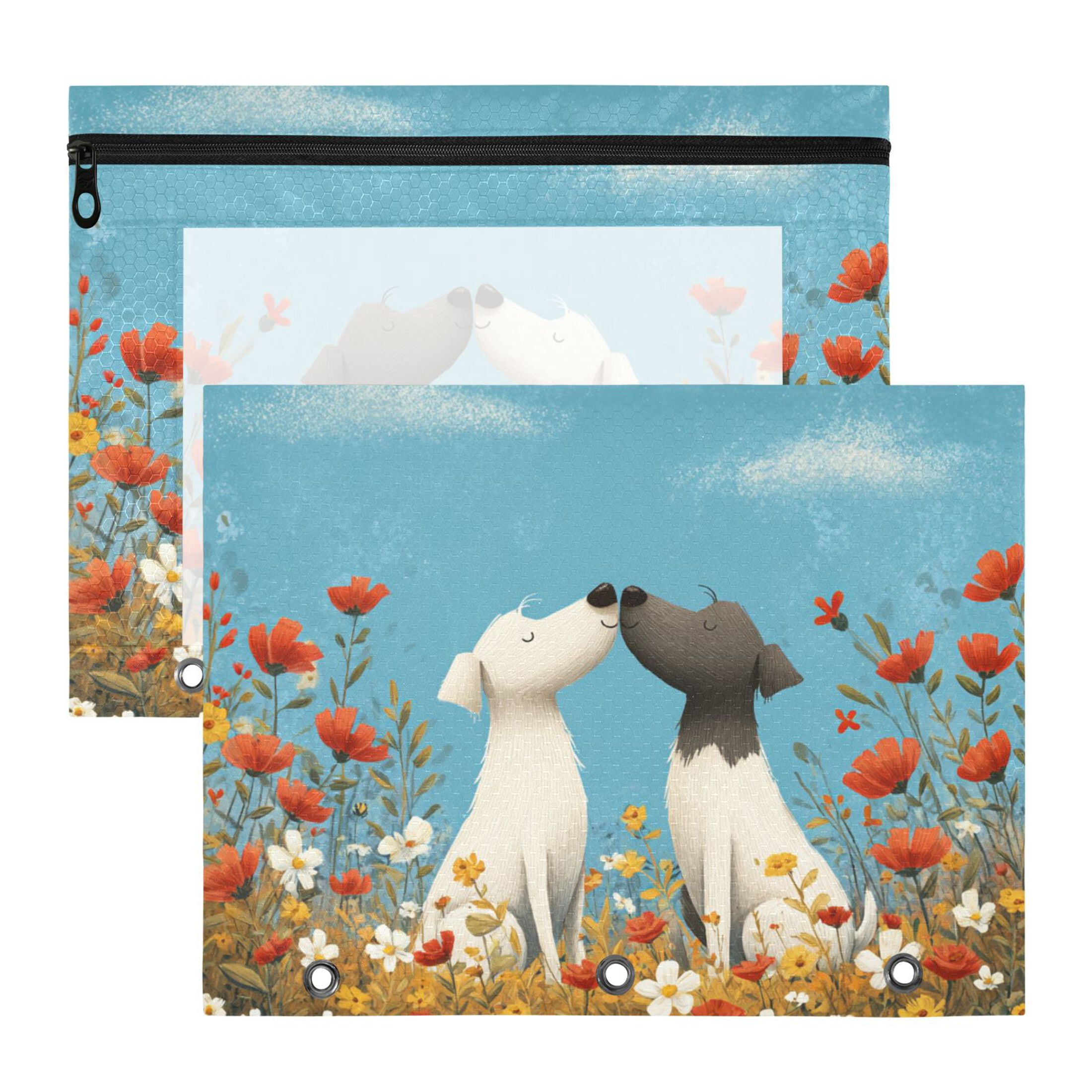 Valentine Happy Dogs Couple in Flowers Field 3-Ring Binder Pocket with ...