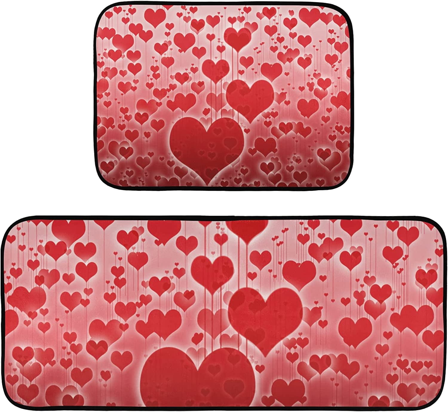 Valentine Heart Ballons Kitchen Rugs and Mat 2 Pieces Set Cushioned ...