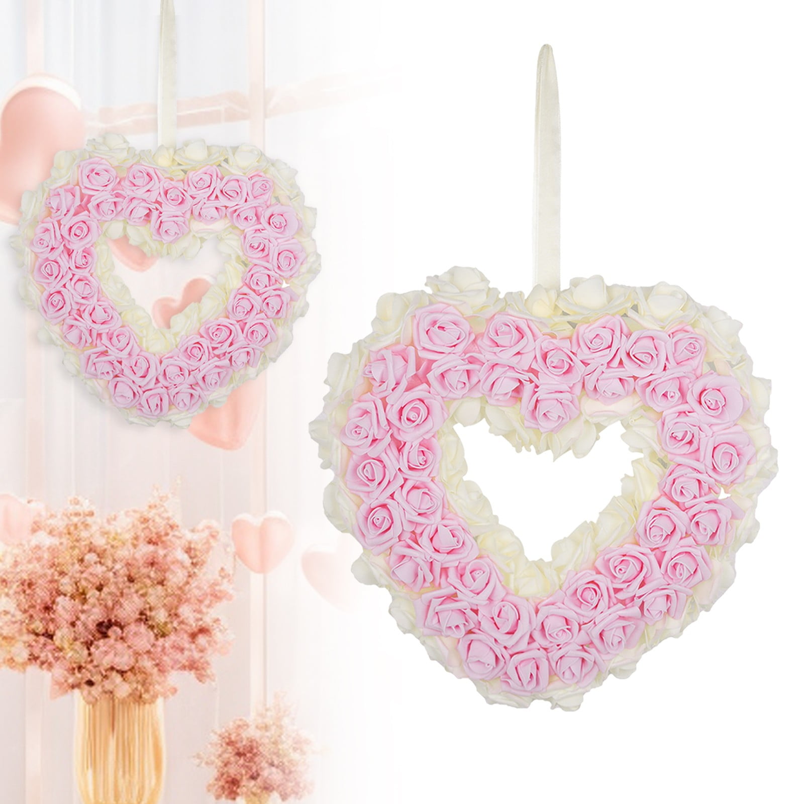 Valentine Heart Rose Wreath, 14 Inch Foam Rose Heart Wreath, Romantic ...