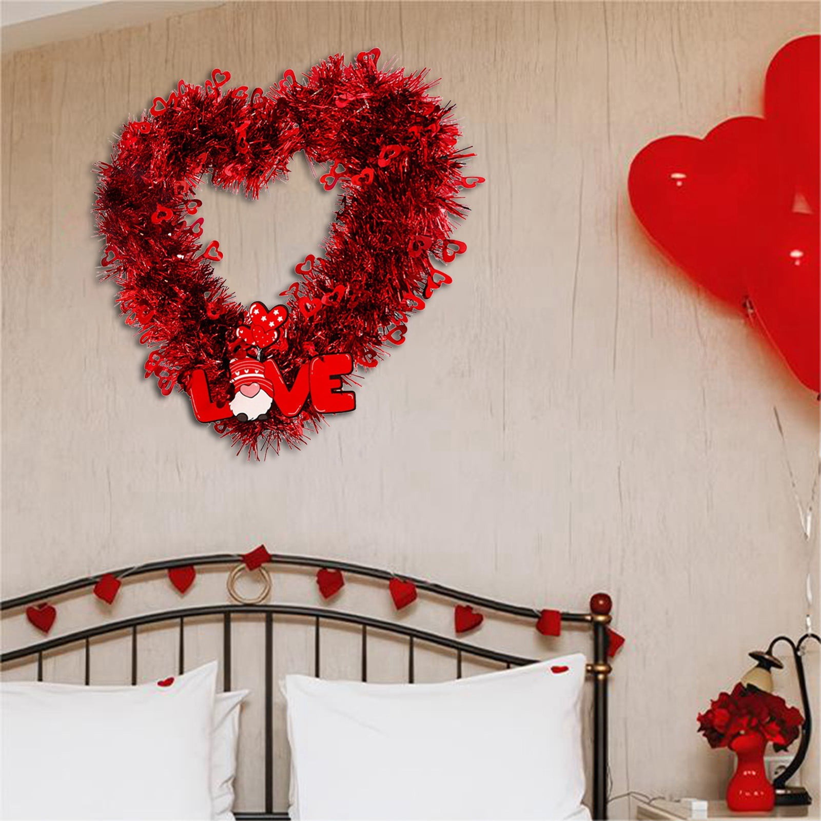 Valentine Heart Wreath,12 in Purple Red Heart Shaped Tinsel Wreath ...