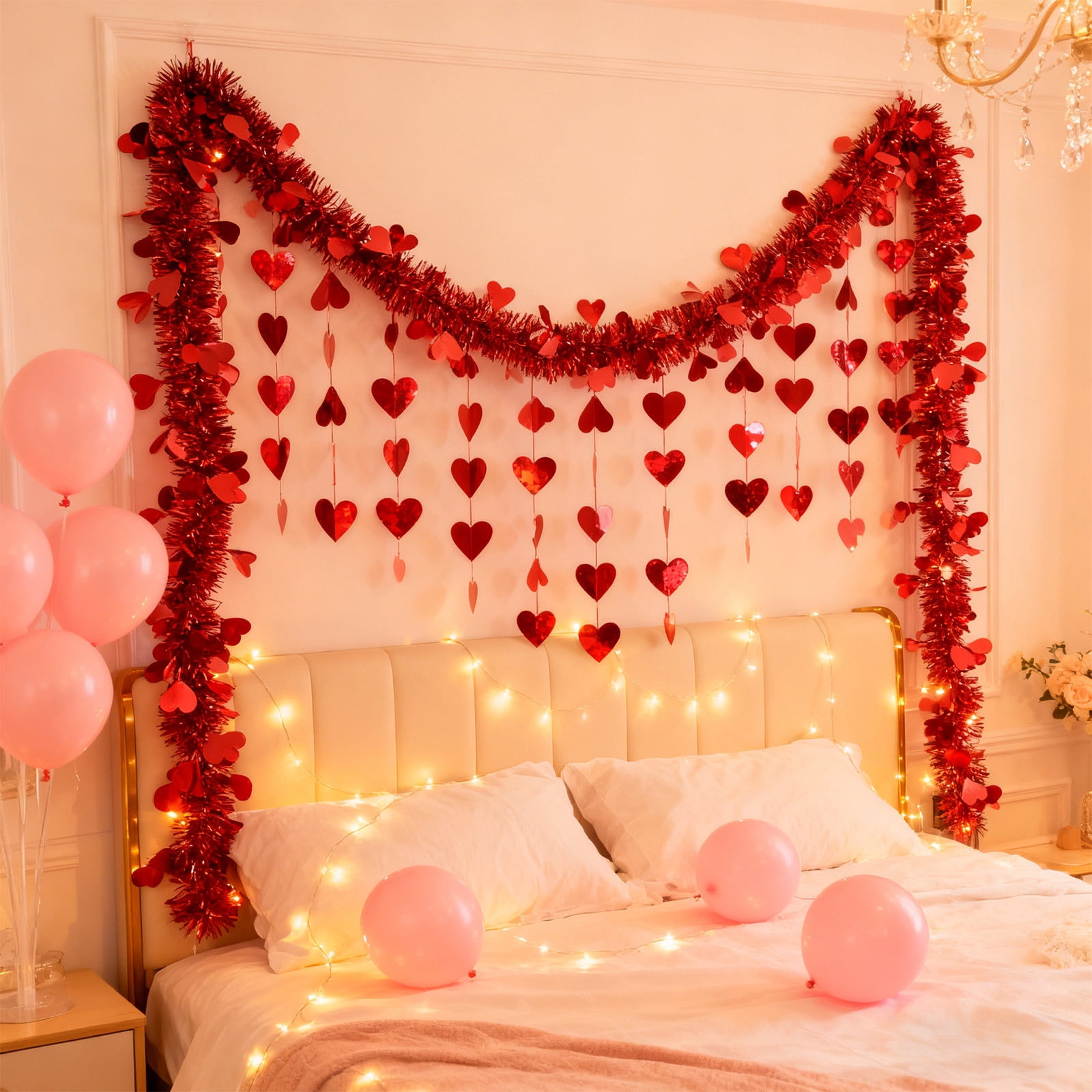 Valentine Heart Wreaths for Front Door, Decorations with Heart Tinsel ...
