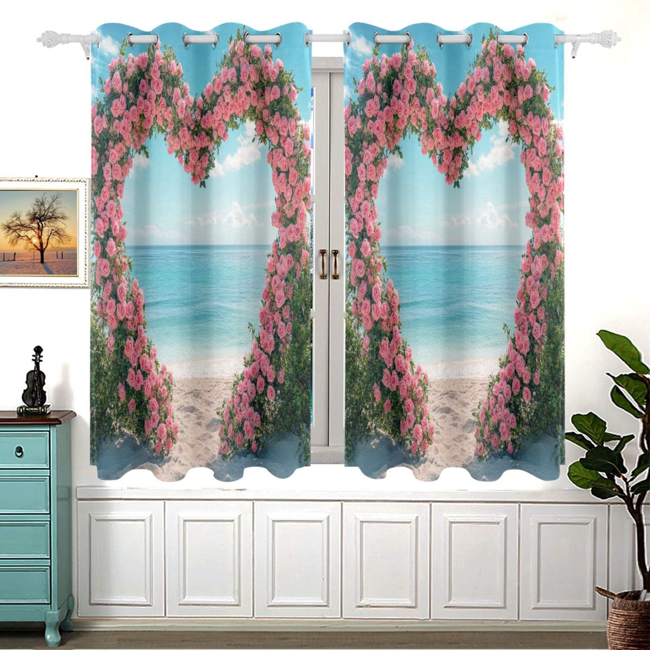 Valentine Heart-shaped Roses Arch Beach Curtains Drapes with Grommets 2 ...