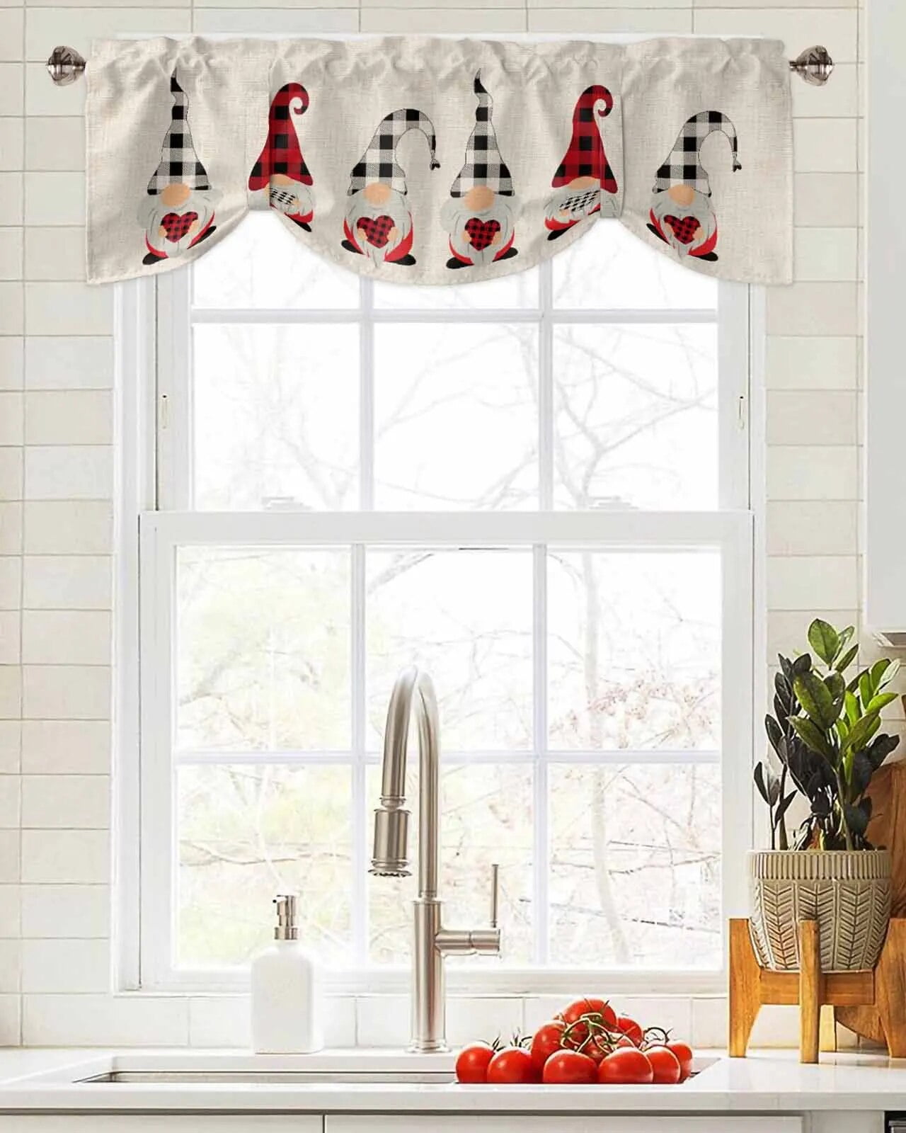 Valentine Hearts Gnome Window Curtain Living Room Kitchen Cabinet Tie ...