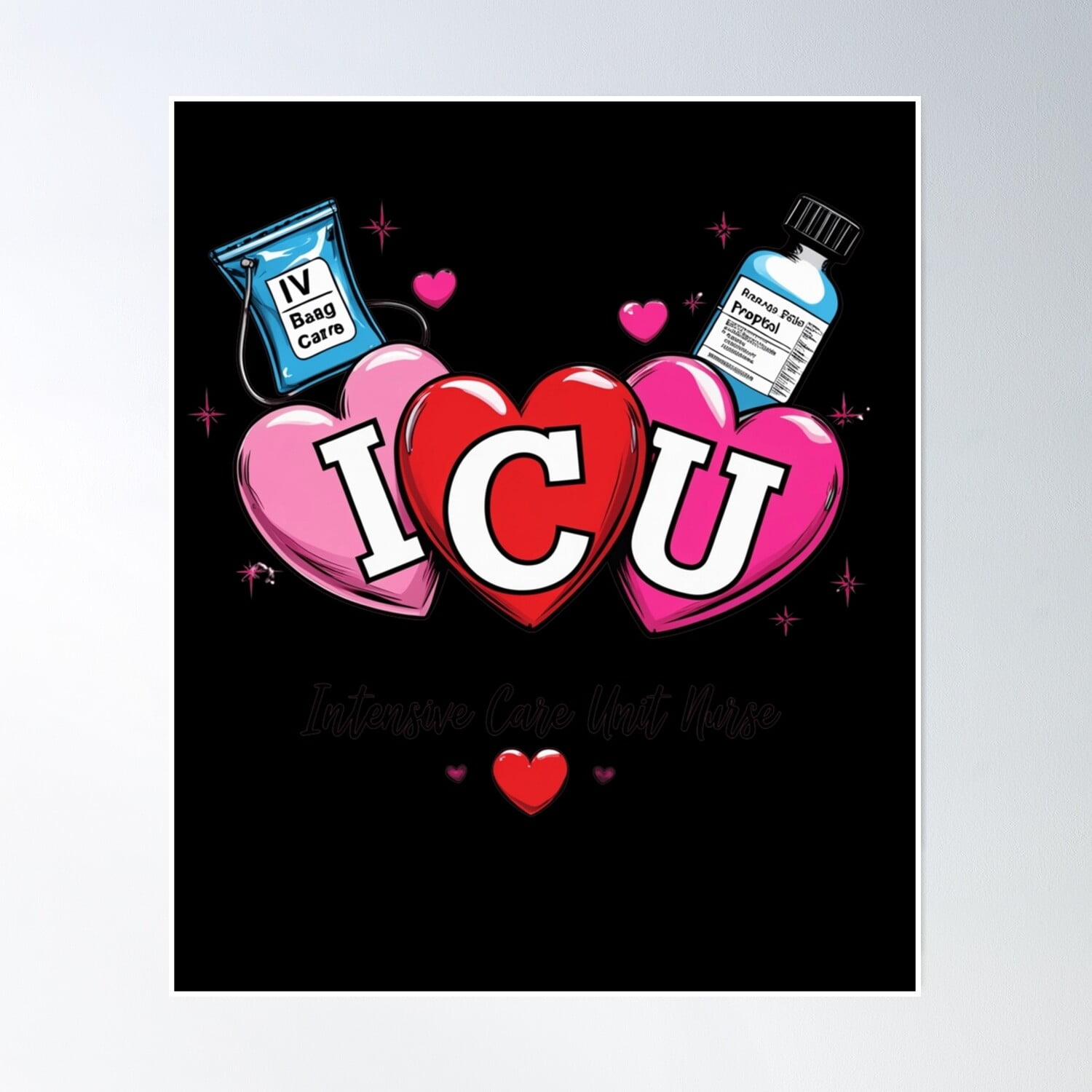 Valentine Icu Nurse Retro Intensive Care Unit Nurse Heart Poster Wall ...