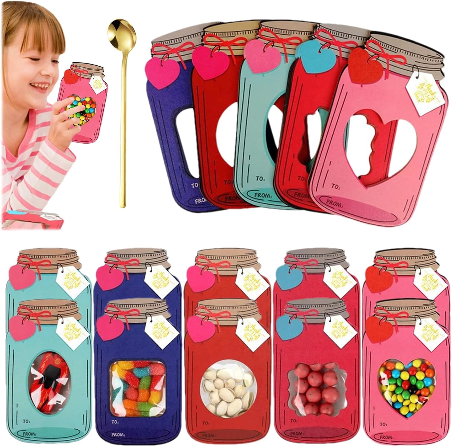 Valentine Jar Cards, 50 Pack Jar Valentines Day Cards For Kids ...