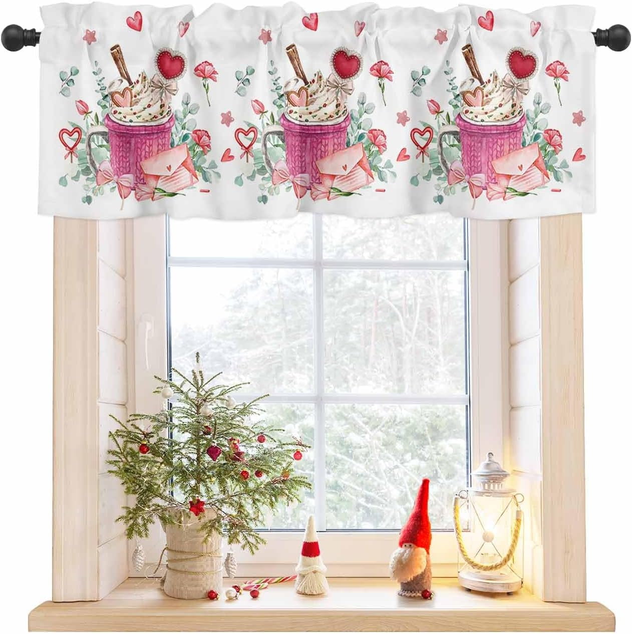 Valentine Kitchen Curtain Valance, Red Pink Love Heart Window Curtain ...