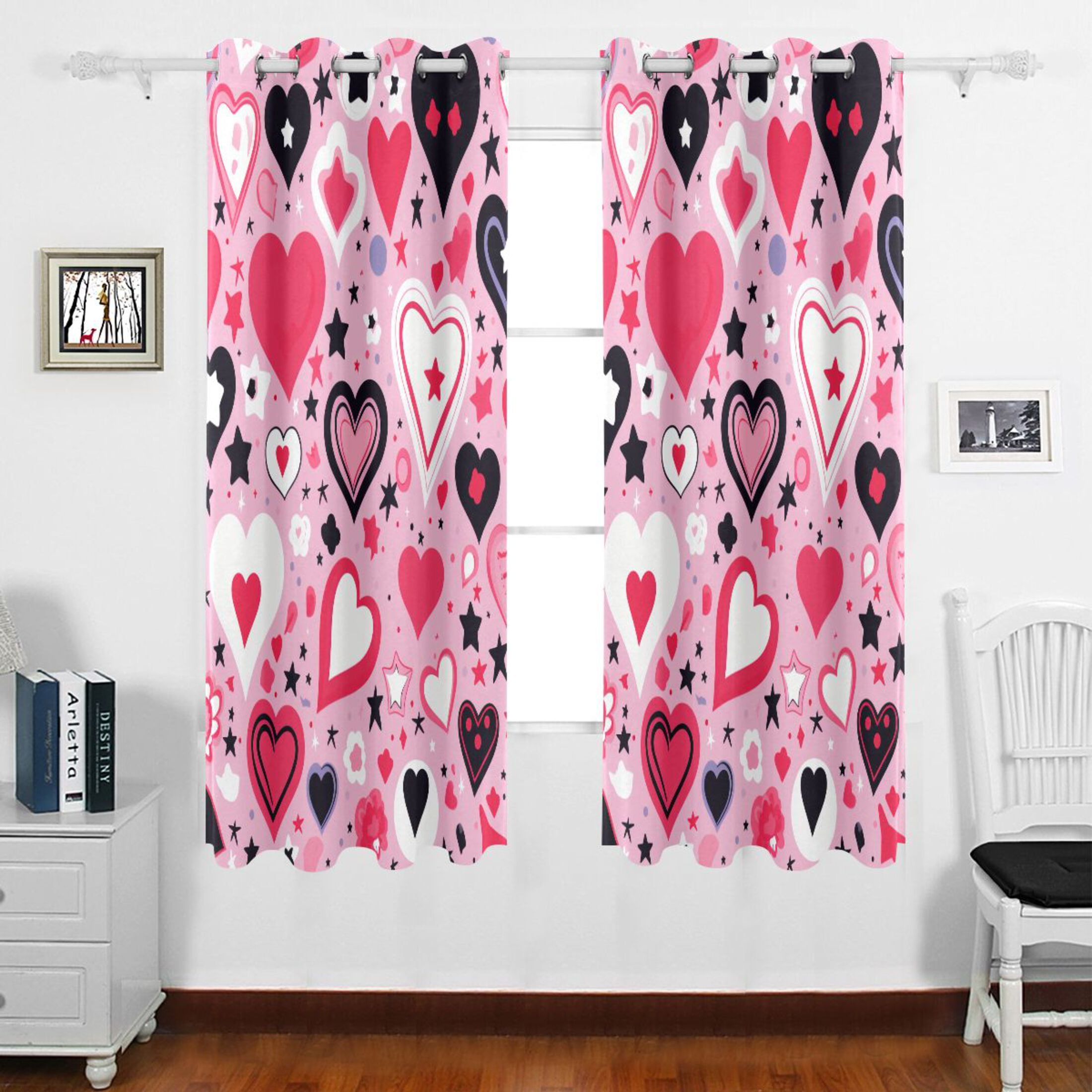 Valentine Love Hearts Grommet Blackout Curtains Thermal Insulated ...