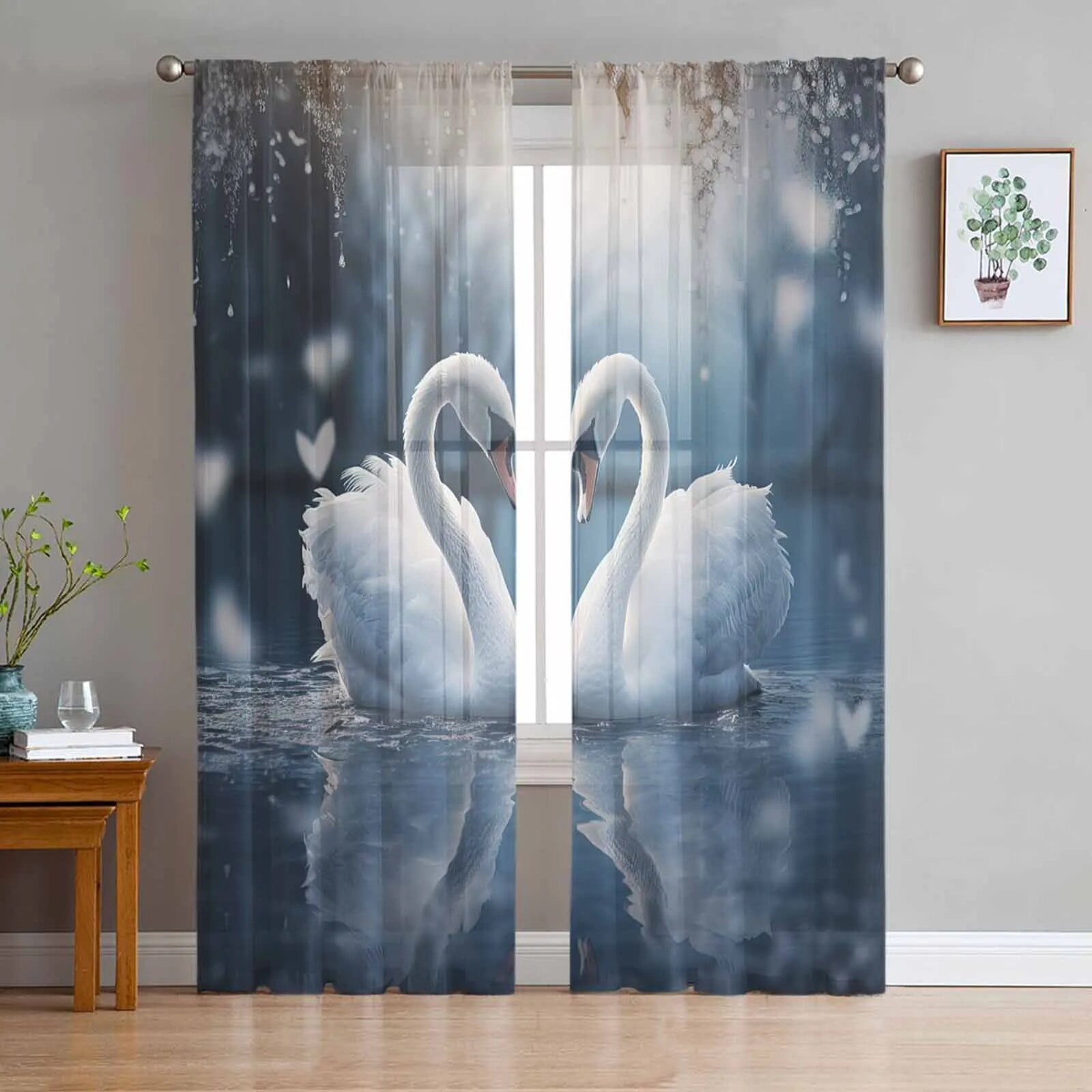 Valentine Love Swan Tulle Curtains For Living Room Bedroom Kitchen ...