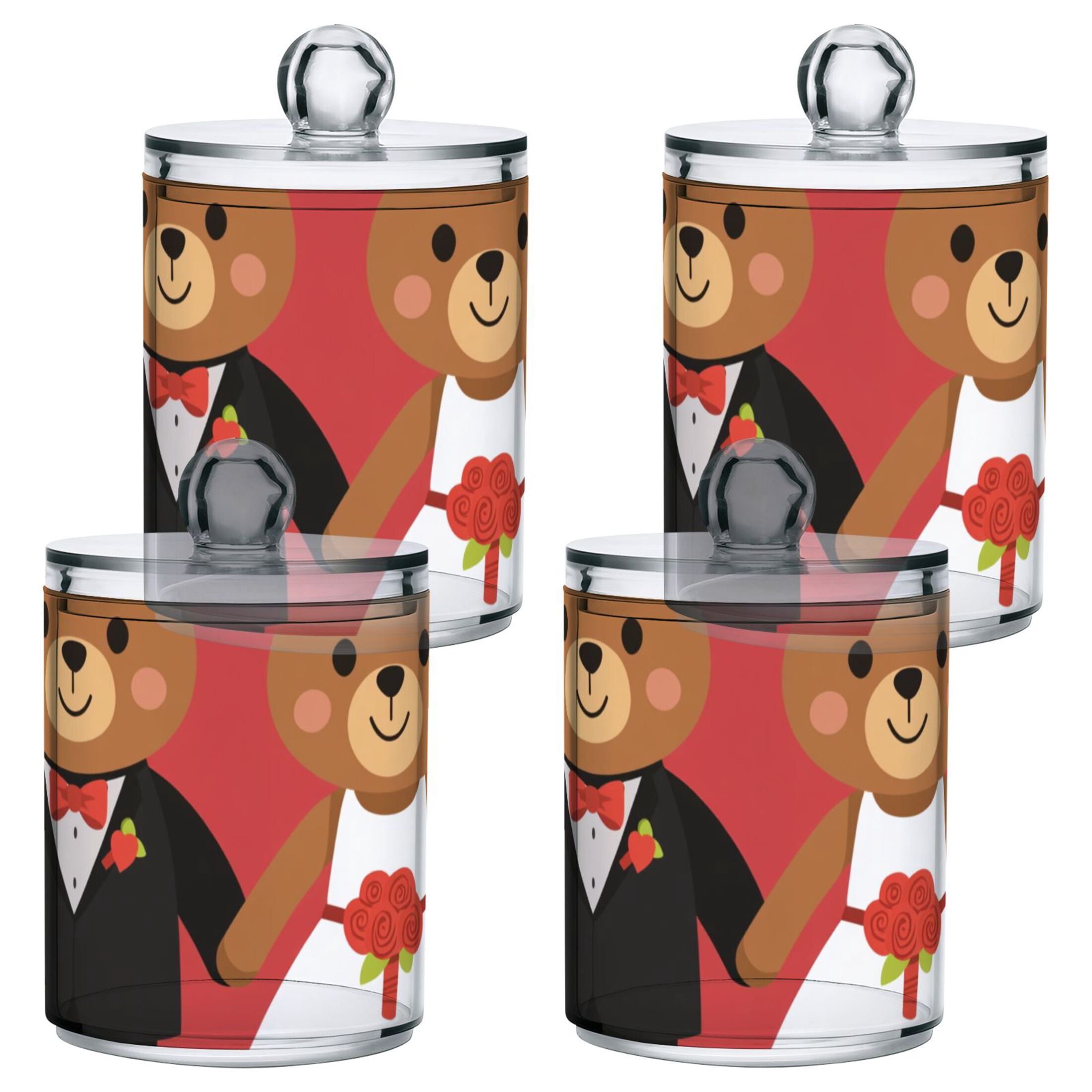 Valentine Married Bears Translucent Plastic Cans Storage Canisters with ...