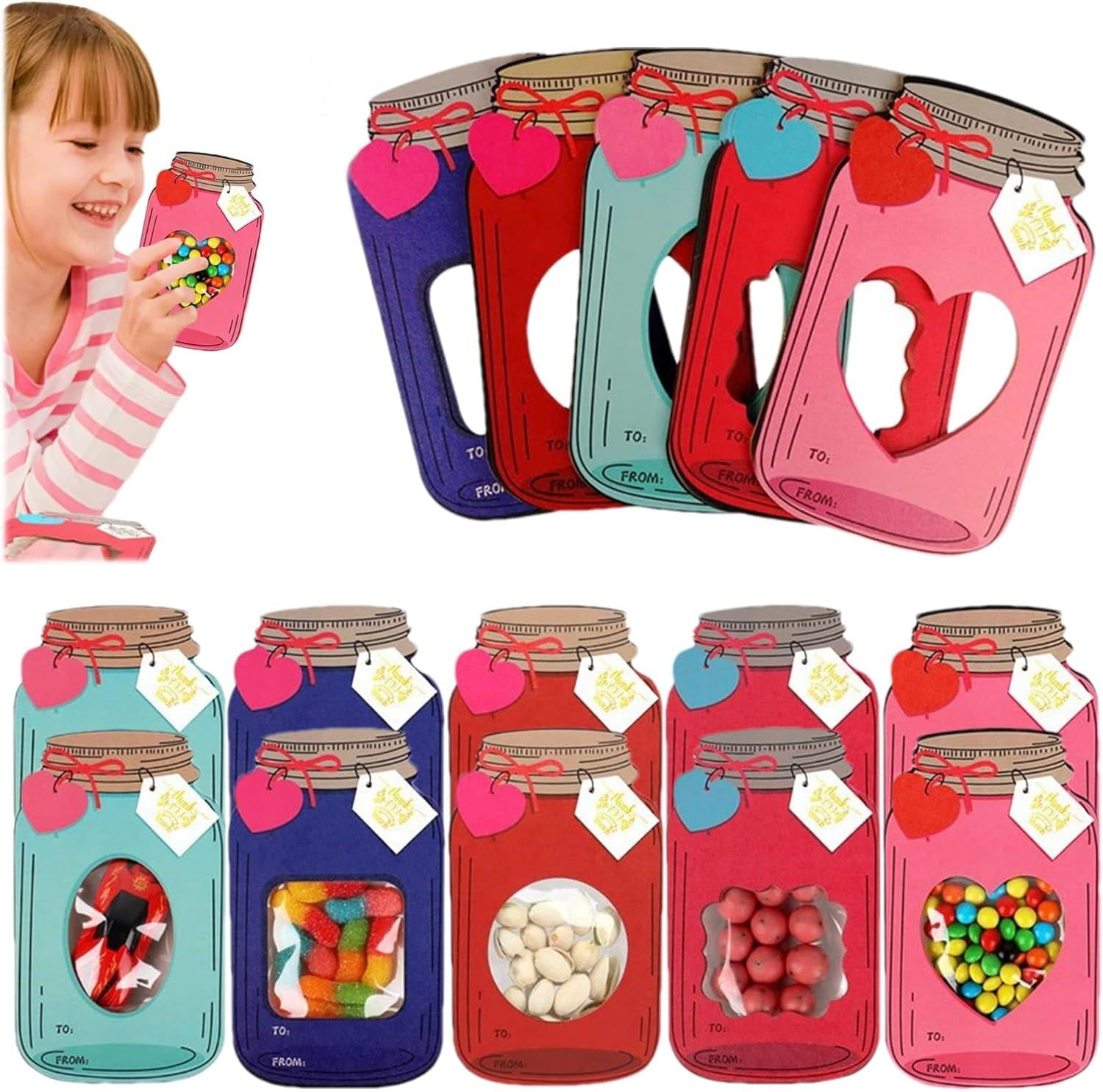 Valentine Mason Jar Cards, 50 Pack Mason Jar Valentines Day Cards For ...