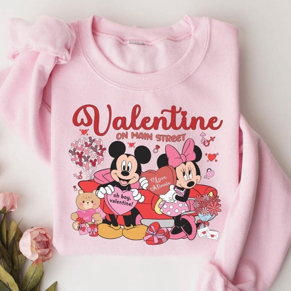 Valentine On Main Street Sweater, Retro Valentines Sweatshirt, Disney ...