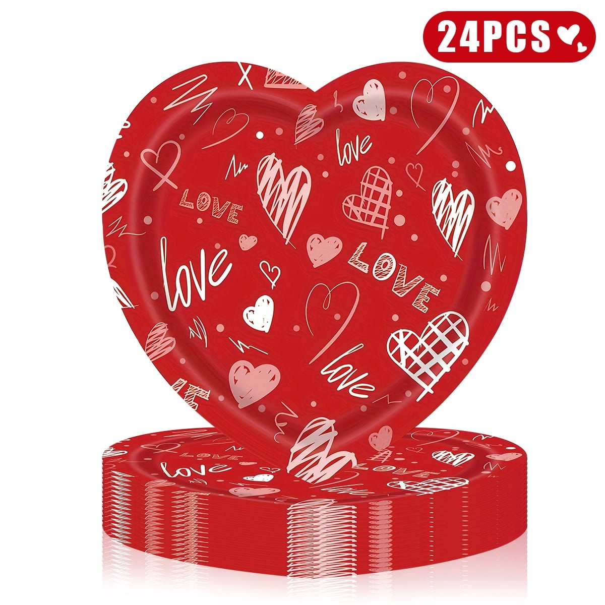 Valentine Paper Plates Party Supplies Red Heart Dessert Plates Romantic ...