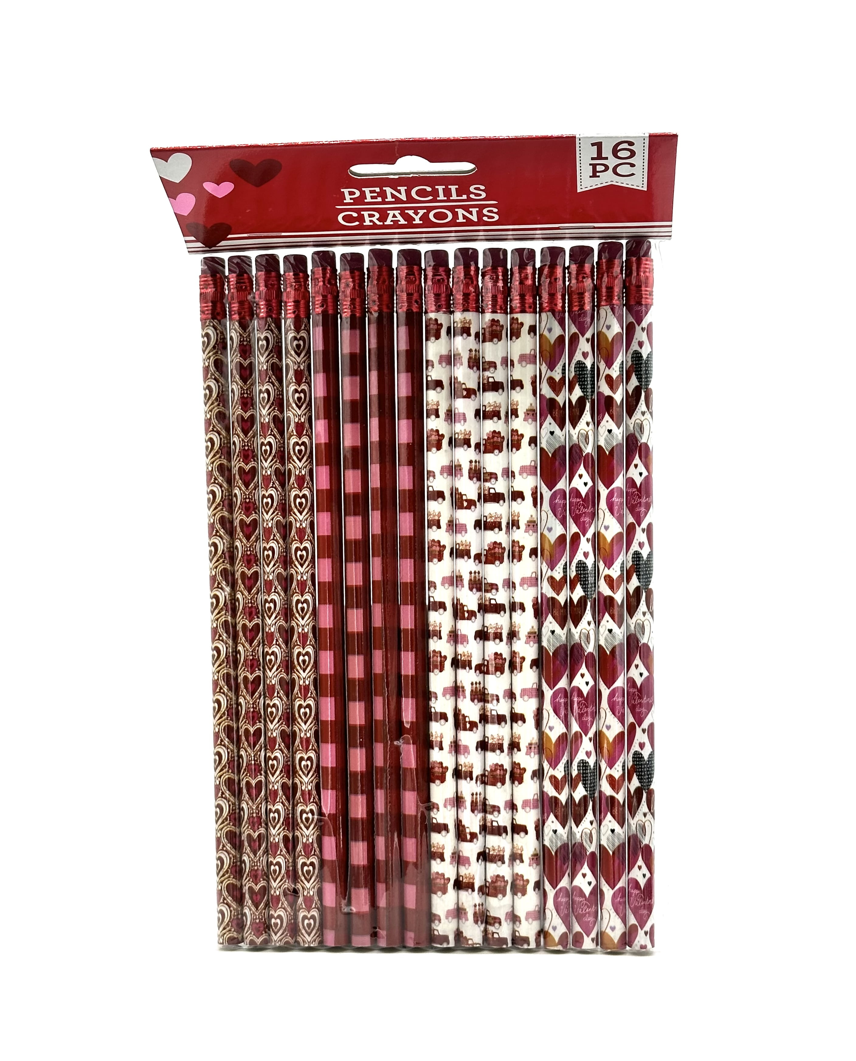 Valentine's Day Pencil Set - Heart-Themed Wooden Pencils with Erasers ...