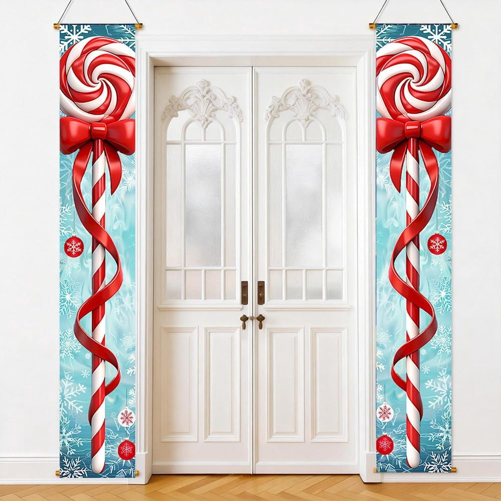 Valentine Porch Banner Candy Cane Porch Banner Set with Red Ribbon ...