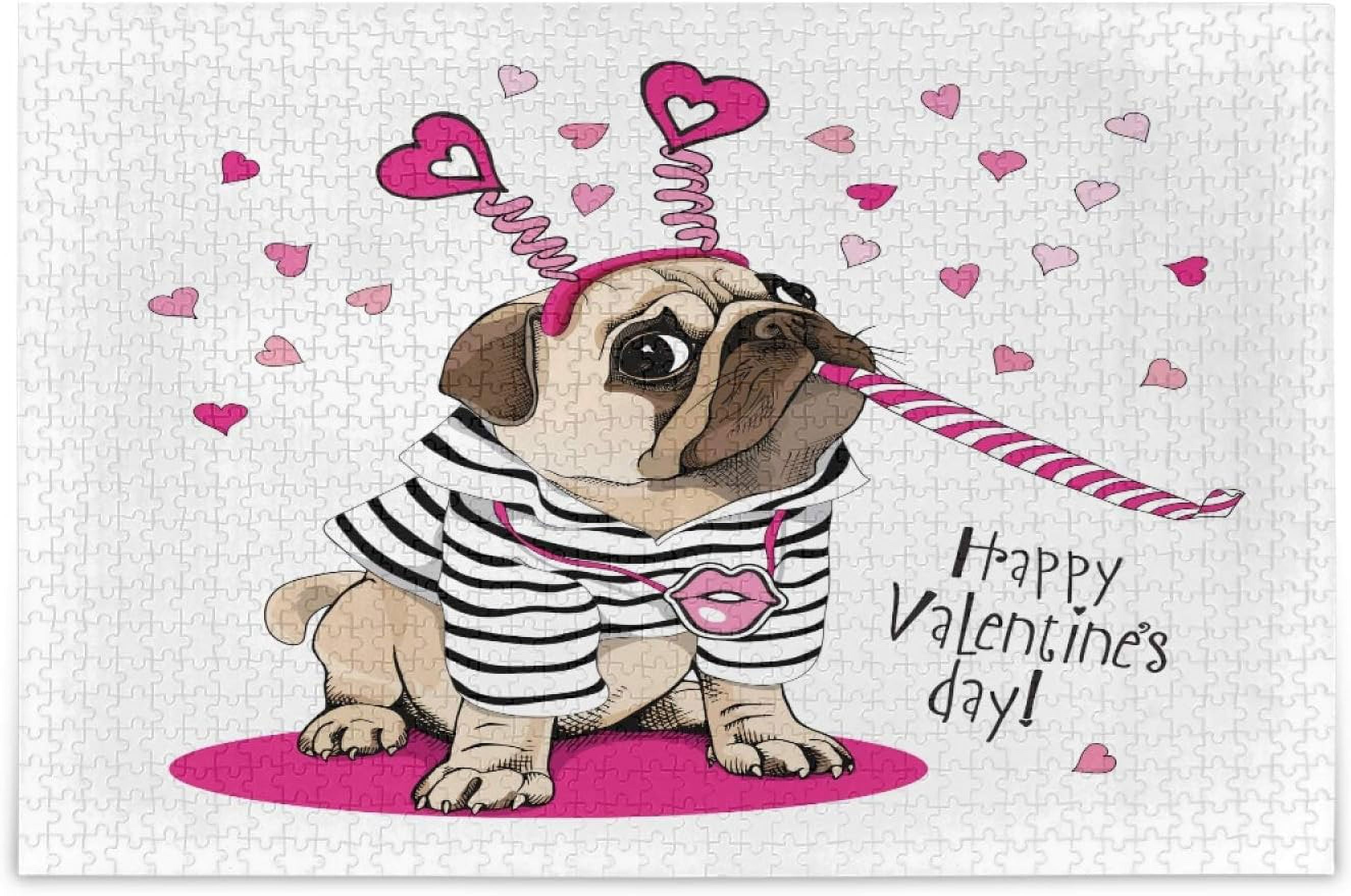 Valentine Pug Dog Heart Puzzle for Adults 500 Piece Puzzles Game DIY ...