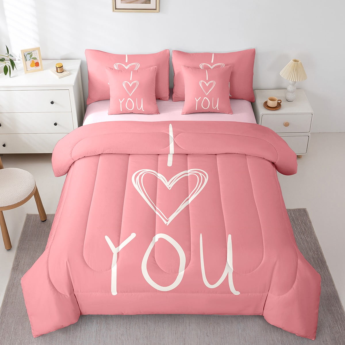 Valentine Queen Size Comforter Set 7 Pcs Pink White Bedding Sets Teens ...
