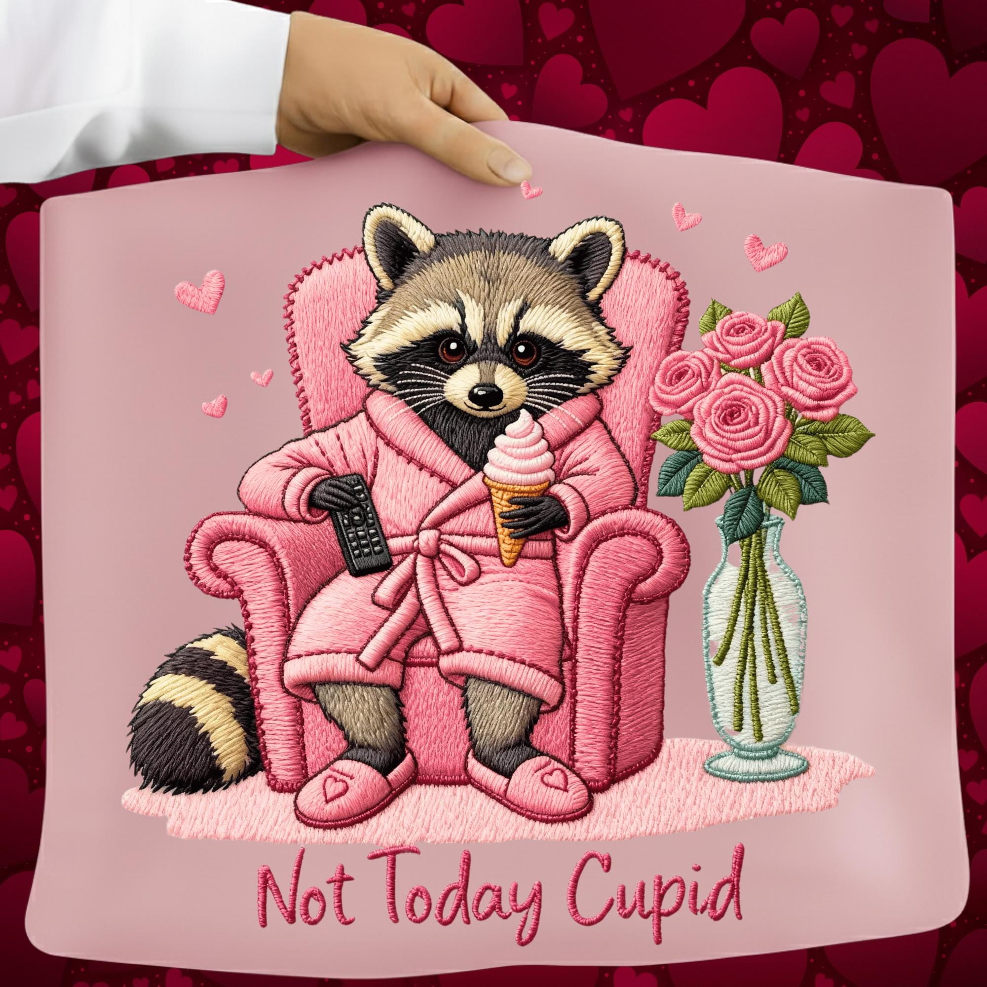 Valentine Raccoon Embroidery , Raccoon with Roses and Gifts, Love Heart ...