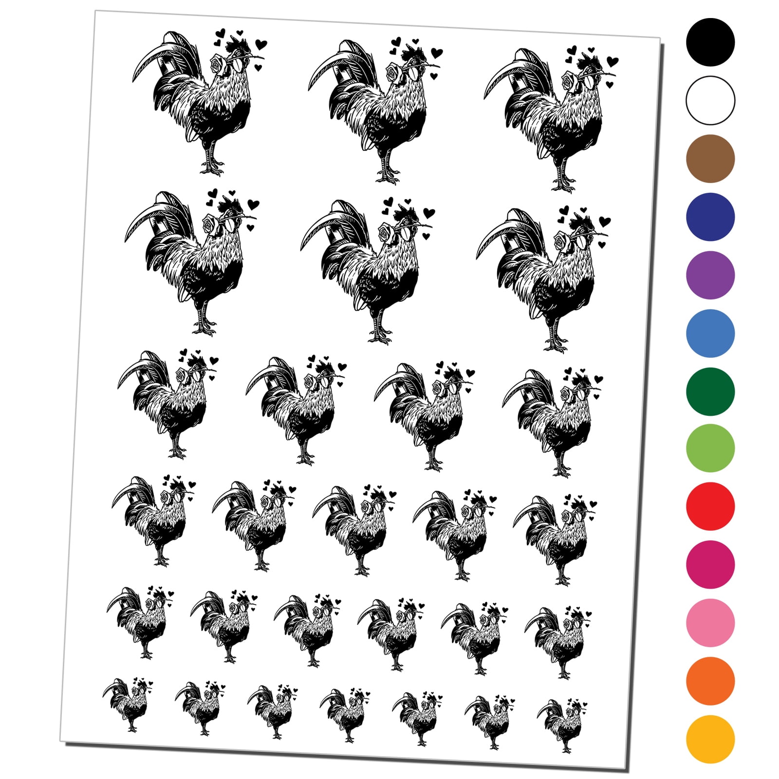 Valentine Romeo Rooster Holding Rose Holiday Chicken Water Resistant Temporary Tattoo Set Fake ...