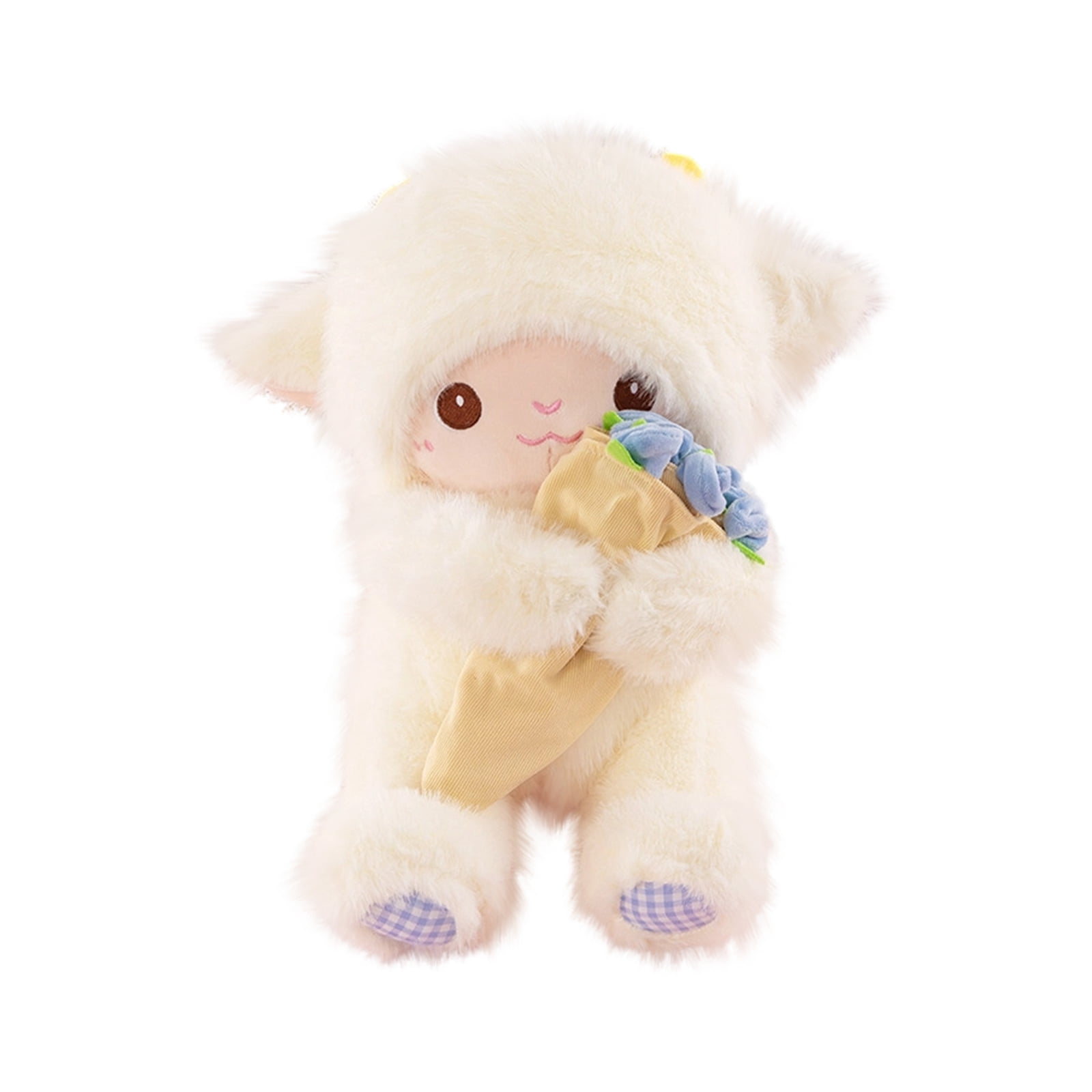 Valentine Rose Bouquet Lamb 11in Soft White Sheep Plush Holding Flowers ...