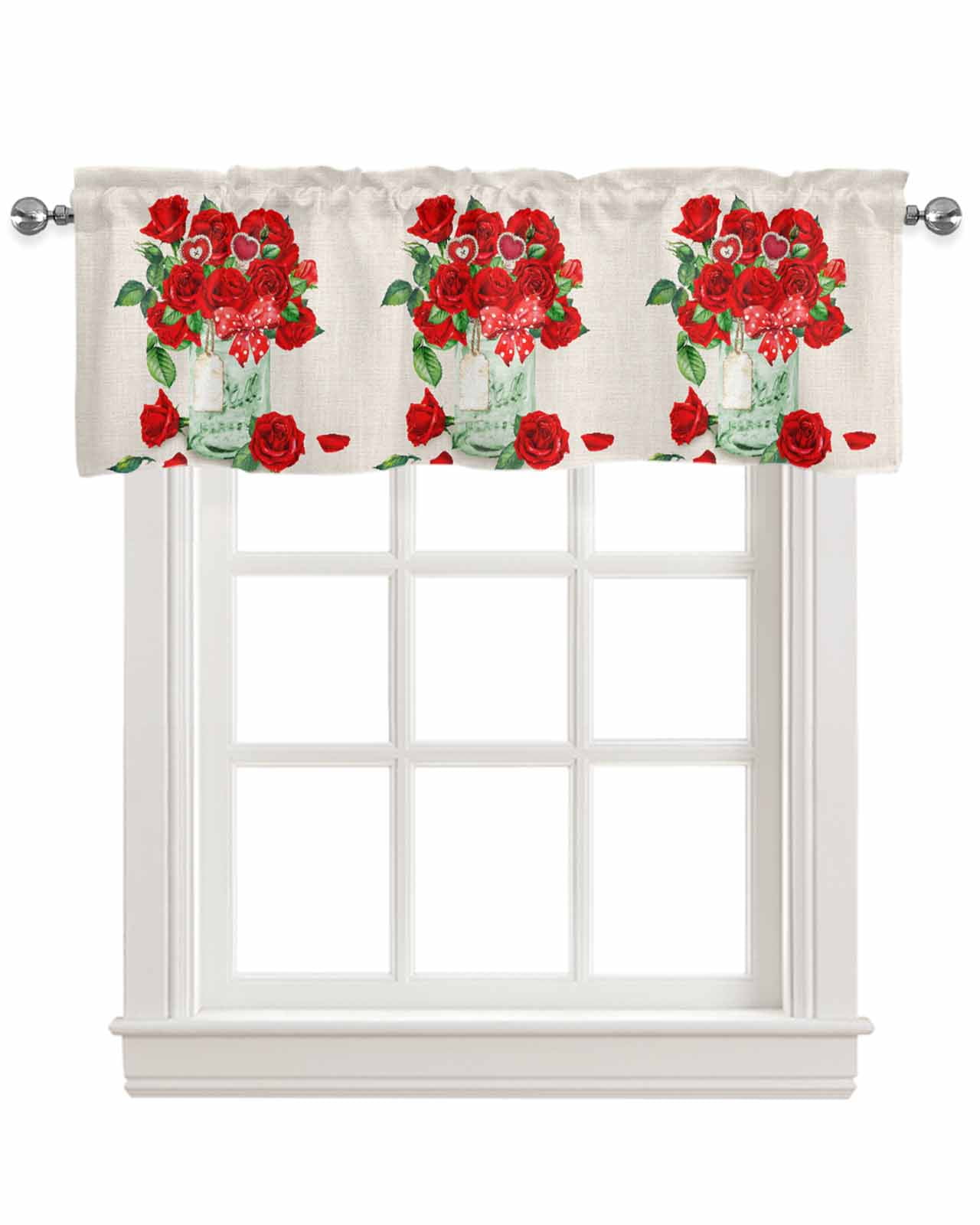 Valentine Rose Flower Linen Curtain Valance for Bedroom/Bathroom ...