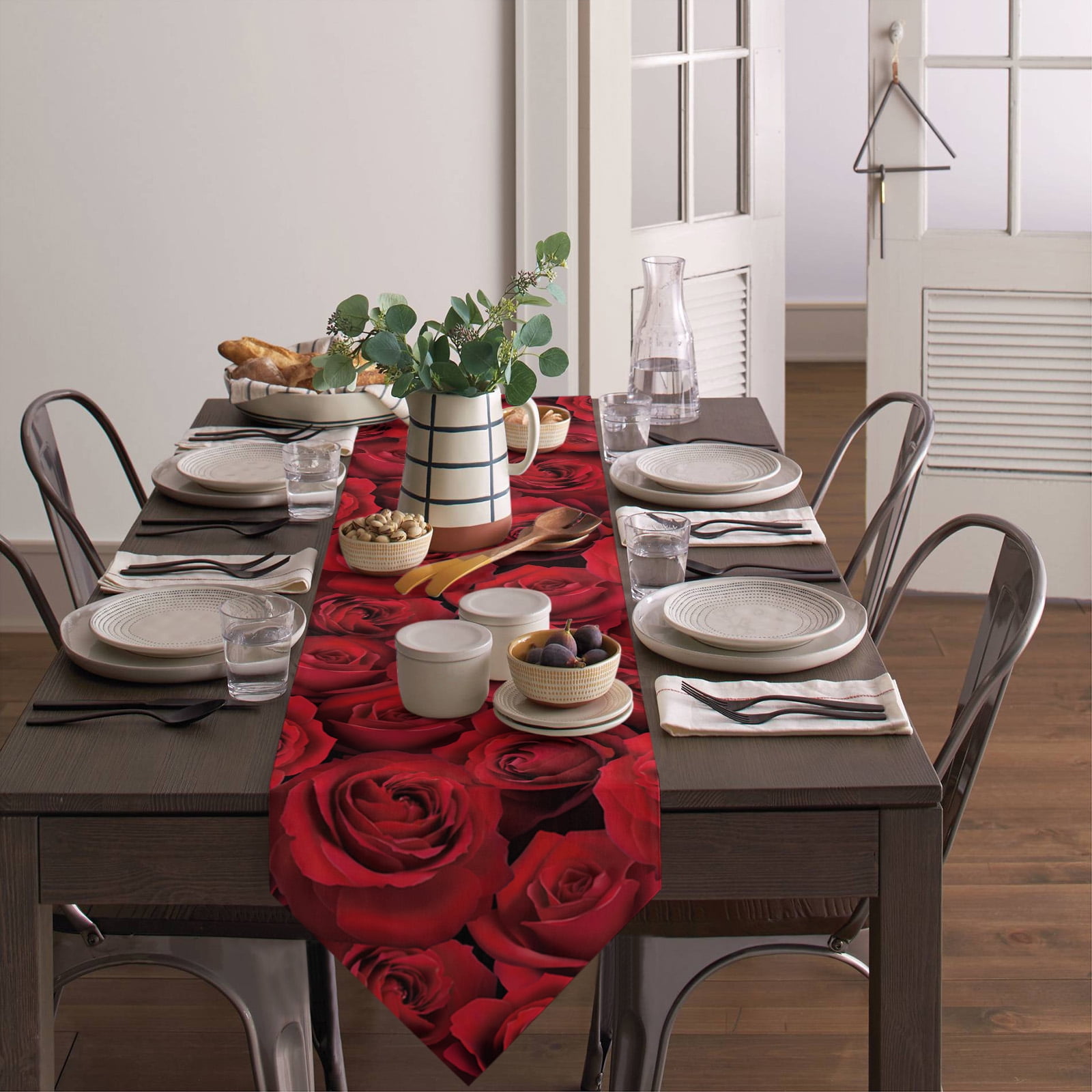 Valentine Rose Flower Red Dining Table Runner Party Decor Anti-stain ...