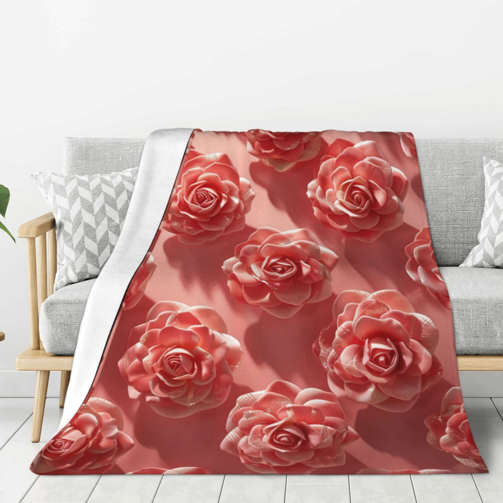 Valentine Roses Bloom Pink Lightweight Plush Fuzzy Cozy Soft Blankets ...