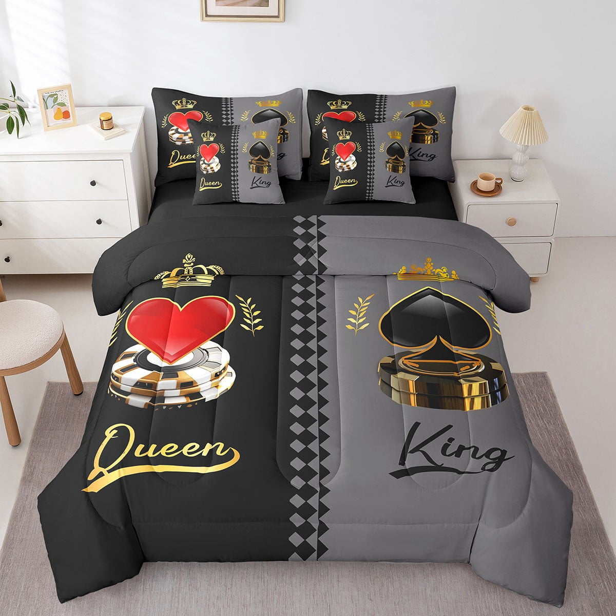 Valentine'S Day Couple 7 Piece Bed In A Bag King,King And Queen Crown ...