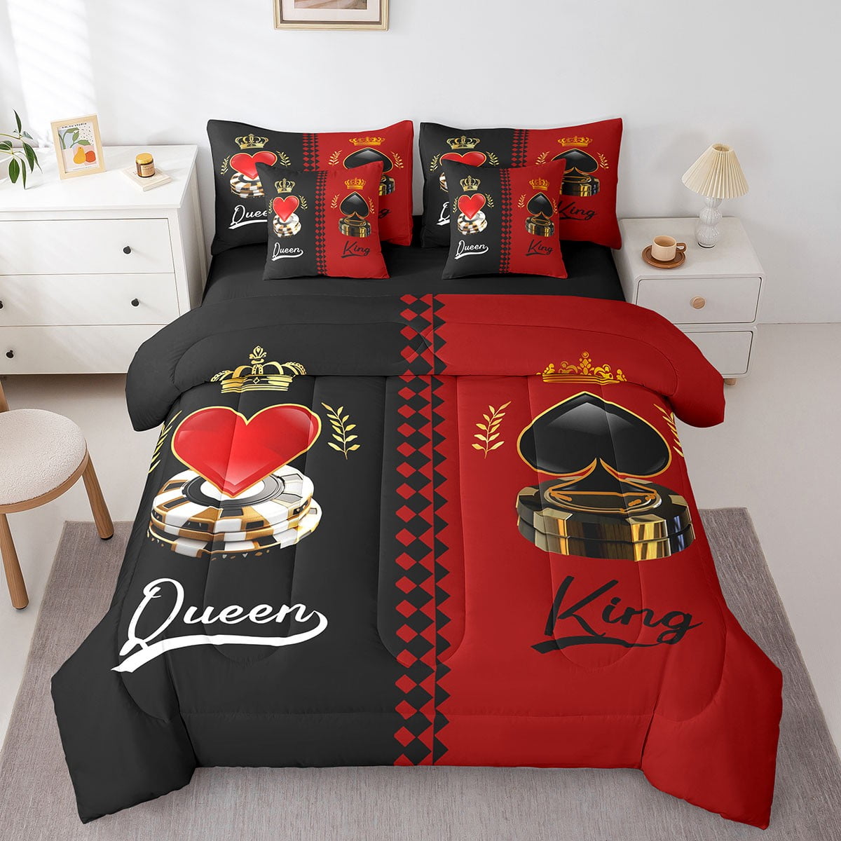 Valentine'S Day Couple 7 Piece Bedding Set King,King And Queen Crown ...
