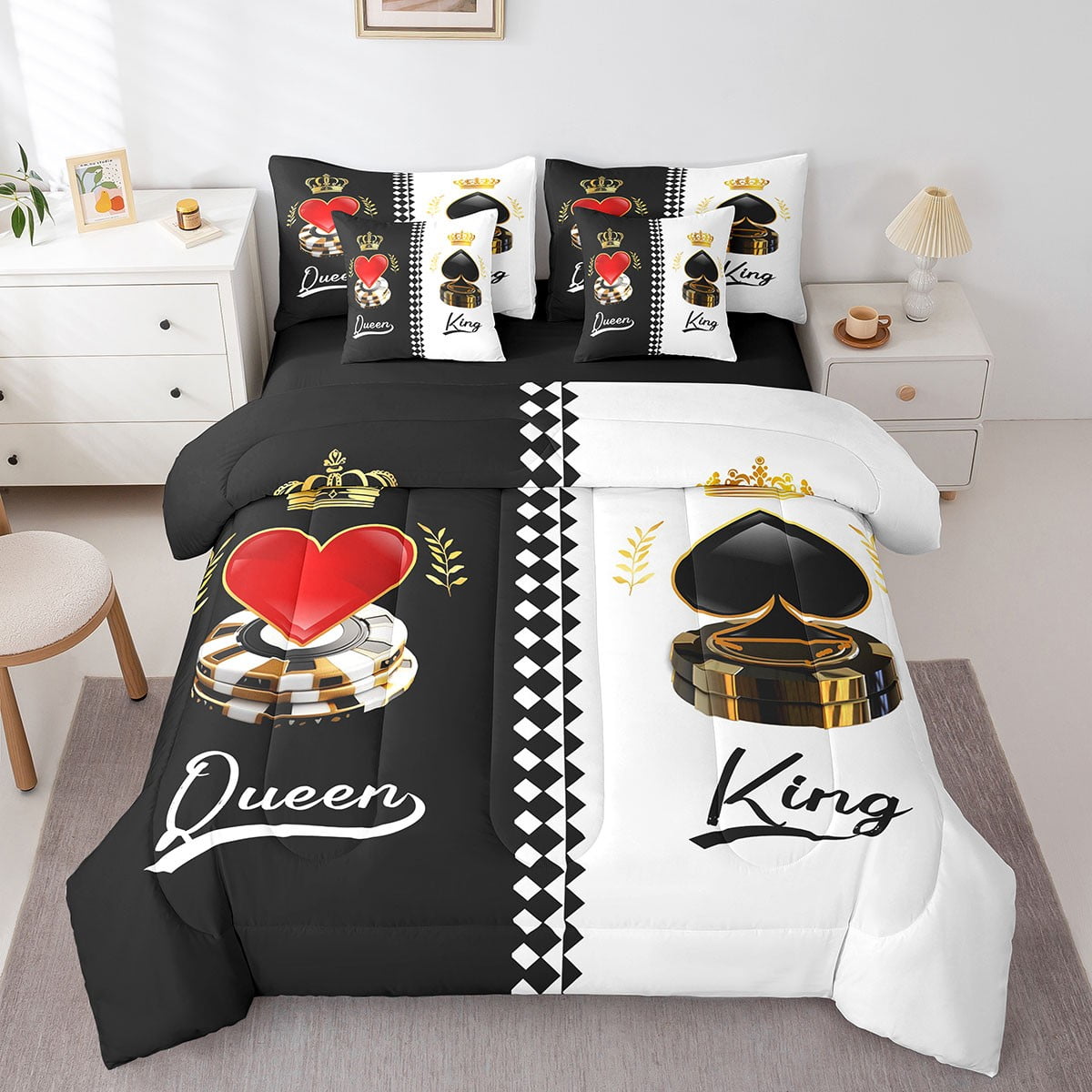 Valentine'S Day Couple 7 Piece Comforter Set Queen,King And Queen Crown ...