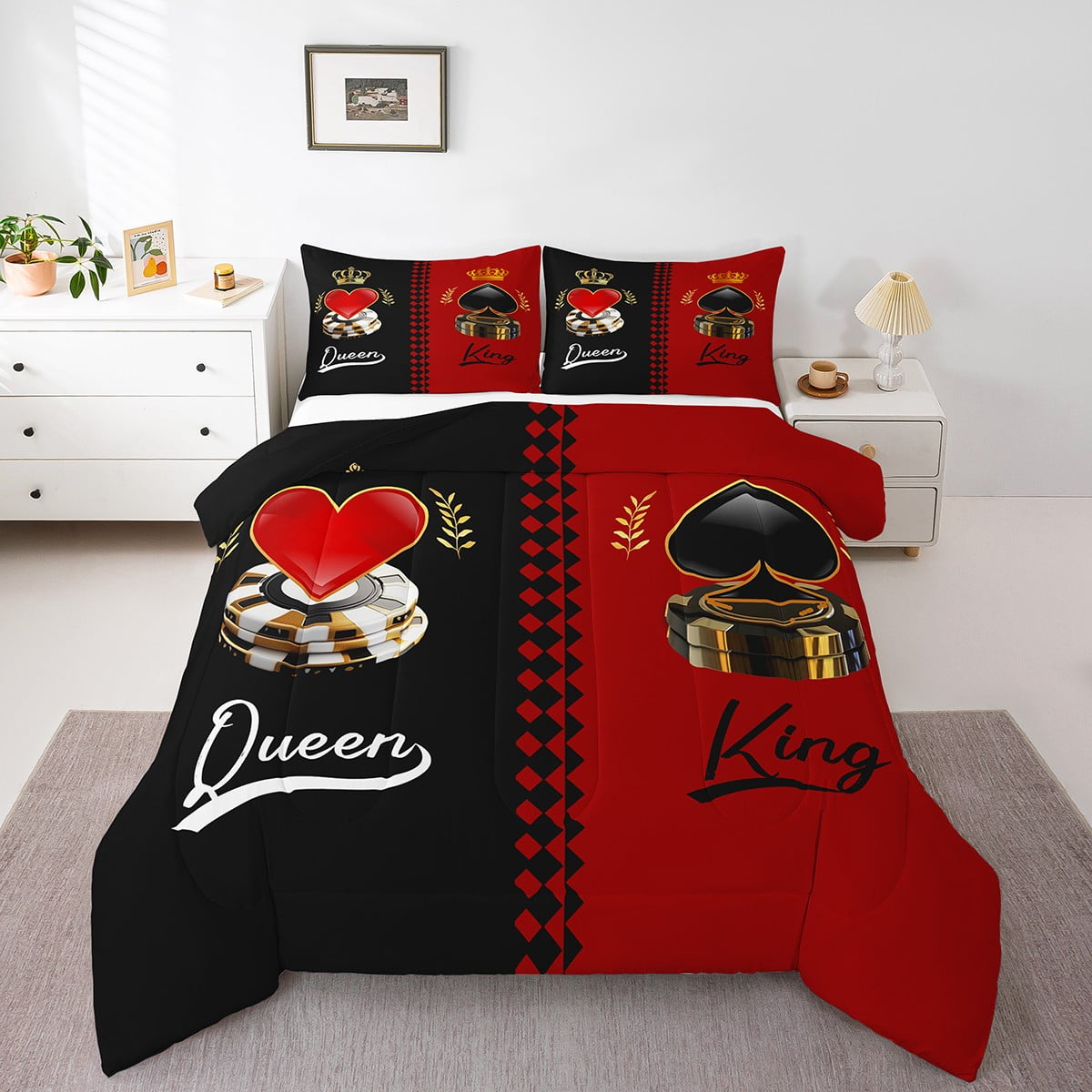 Valentine'S Day Couple Bedding Set Queen,King And Queen Crown Comforter ...