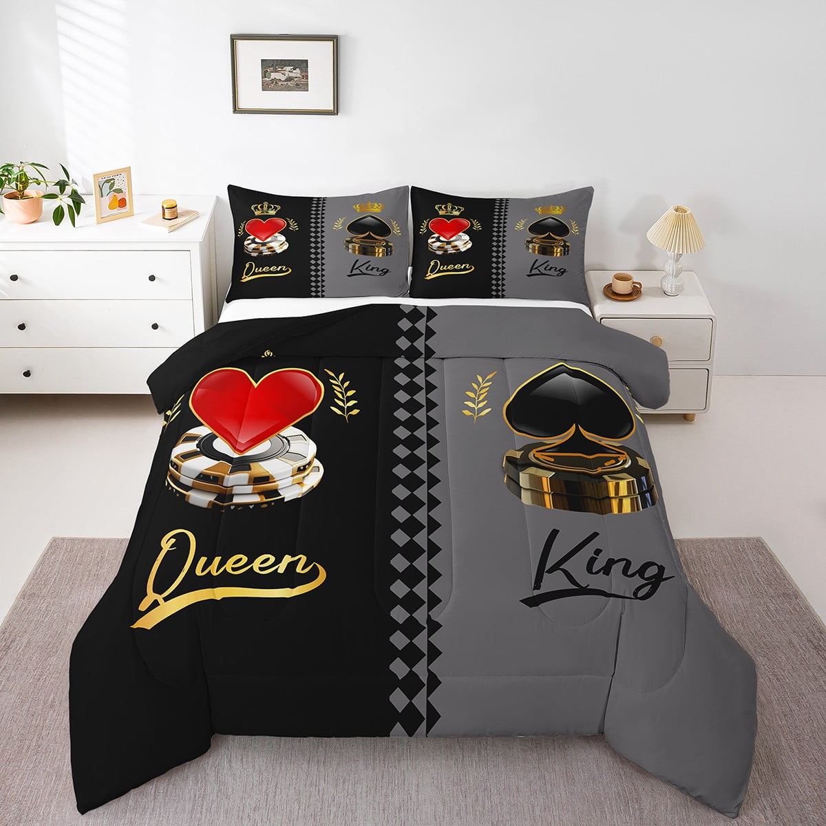 Valentine'S Day Couple Down Comforter Queen,King And Queen Crown ...