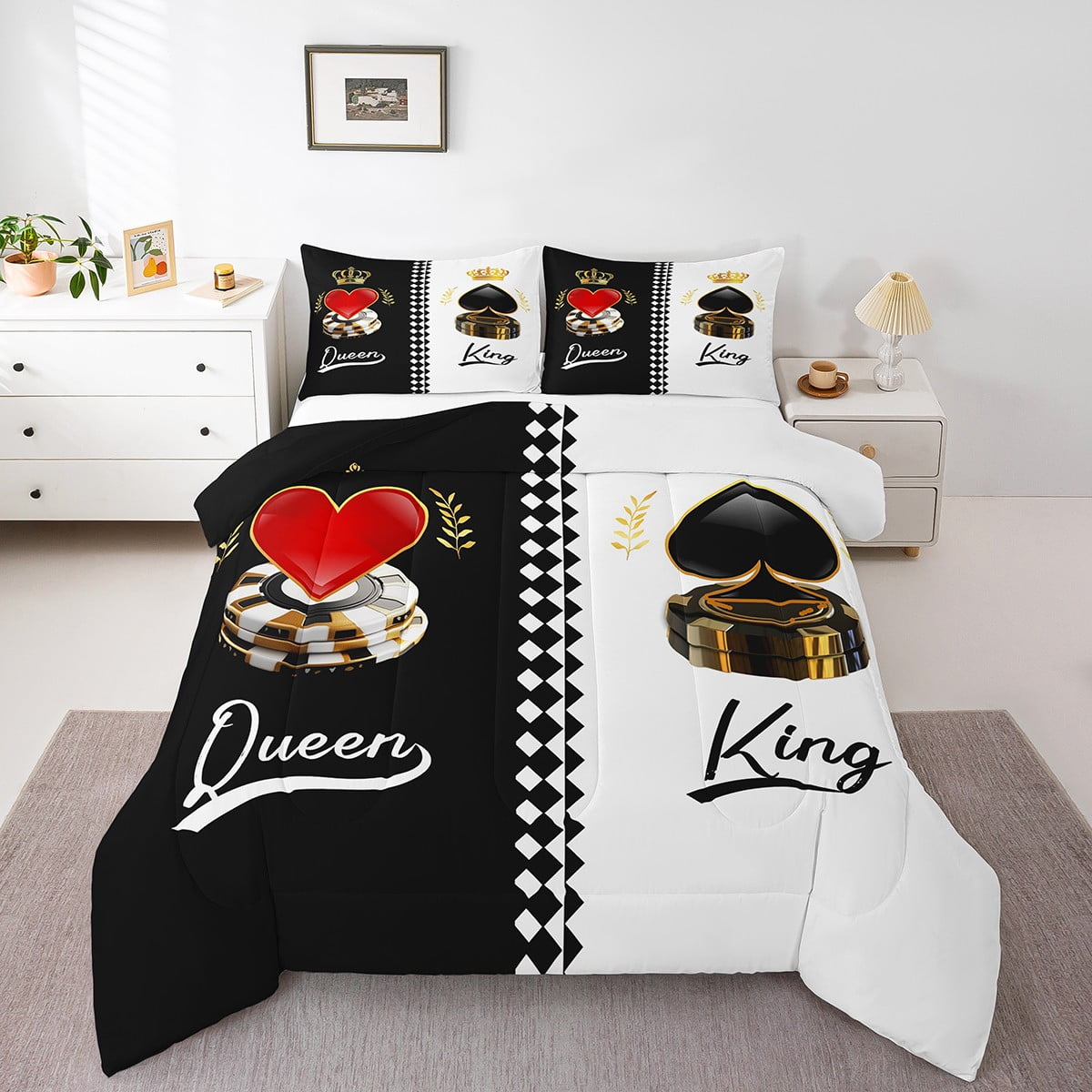 Valentine'S Day Couple Comforter Set,King And Queen Crown Bedding Set ...